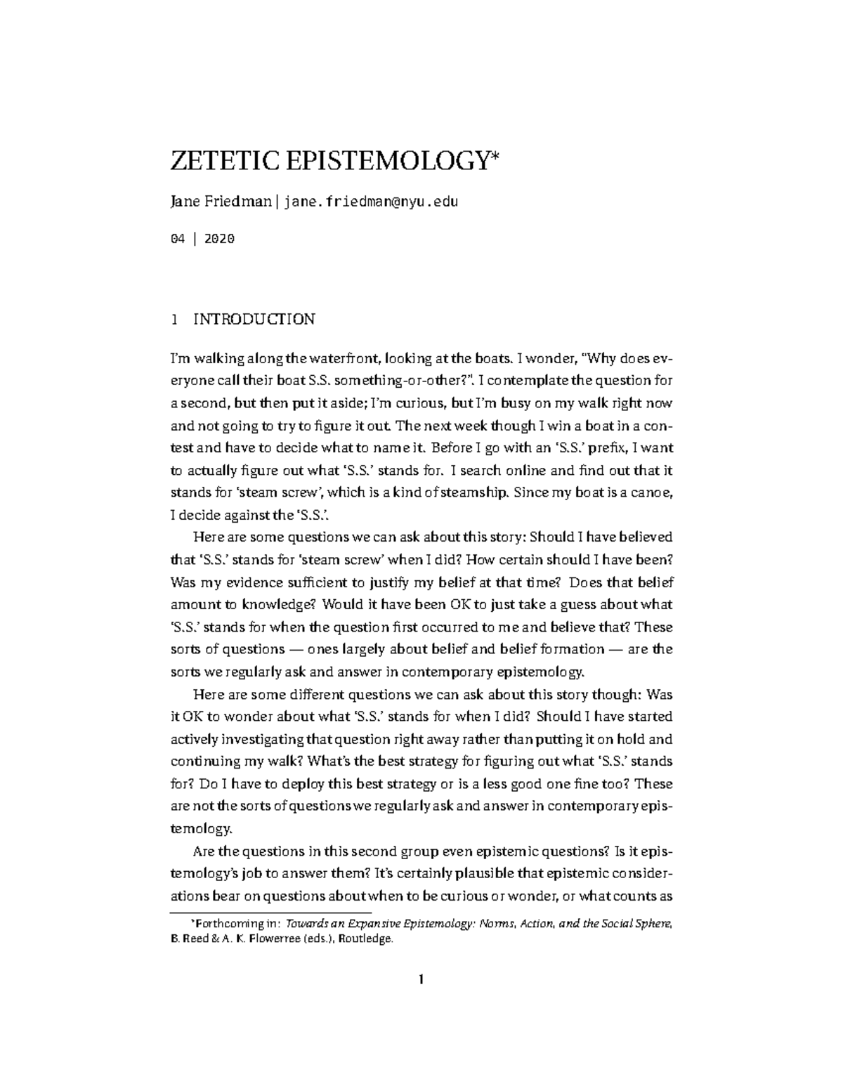 Zetetic Epistemology - ZETETIC EPISTEMOLOGY∗ Jane Friedman | jane@nyu ...