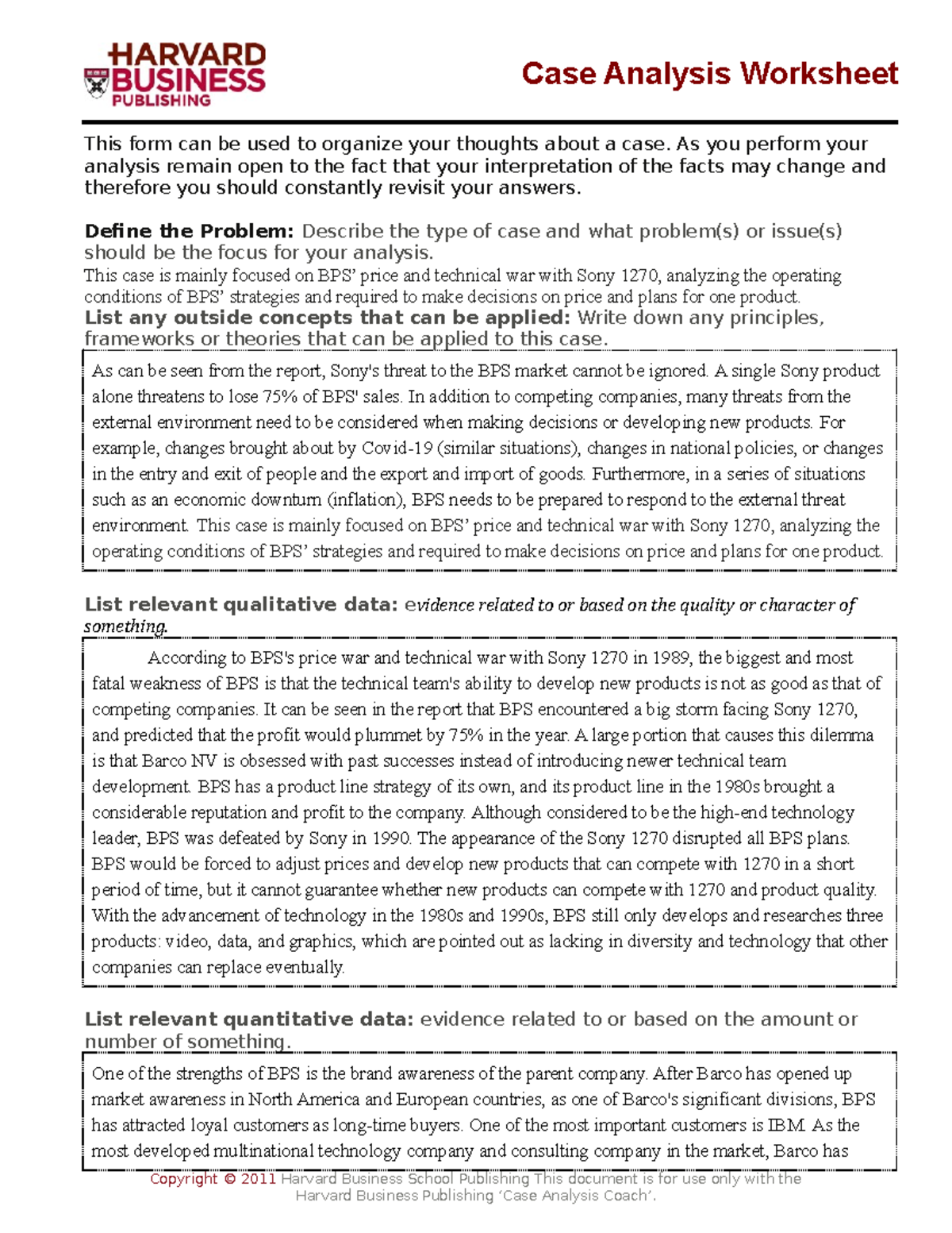 Hbp case analysis worksheet - Case Analysis Worksheet This form can be ...