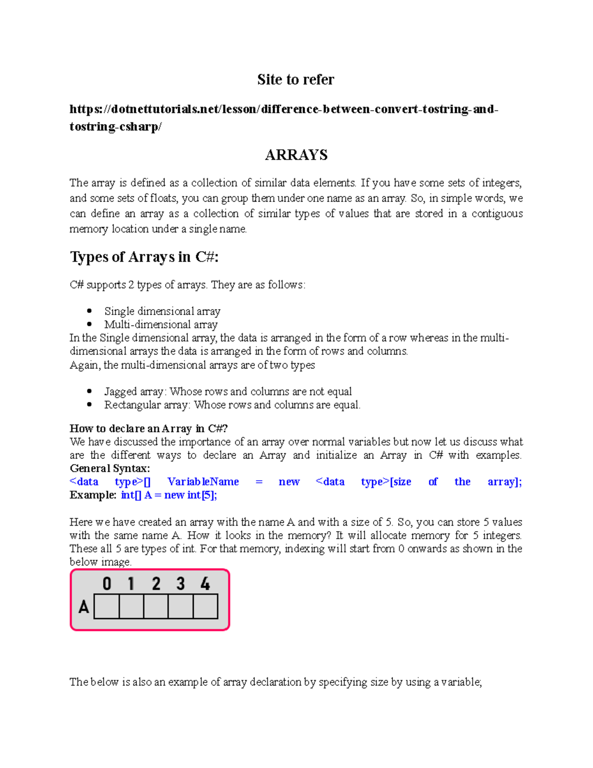 c# Arrays and its types - Site to refer - Studocu