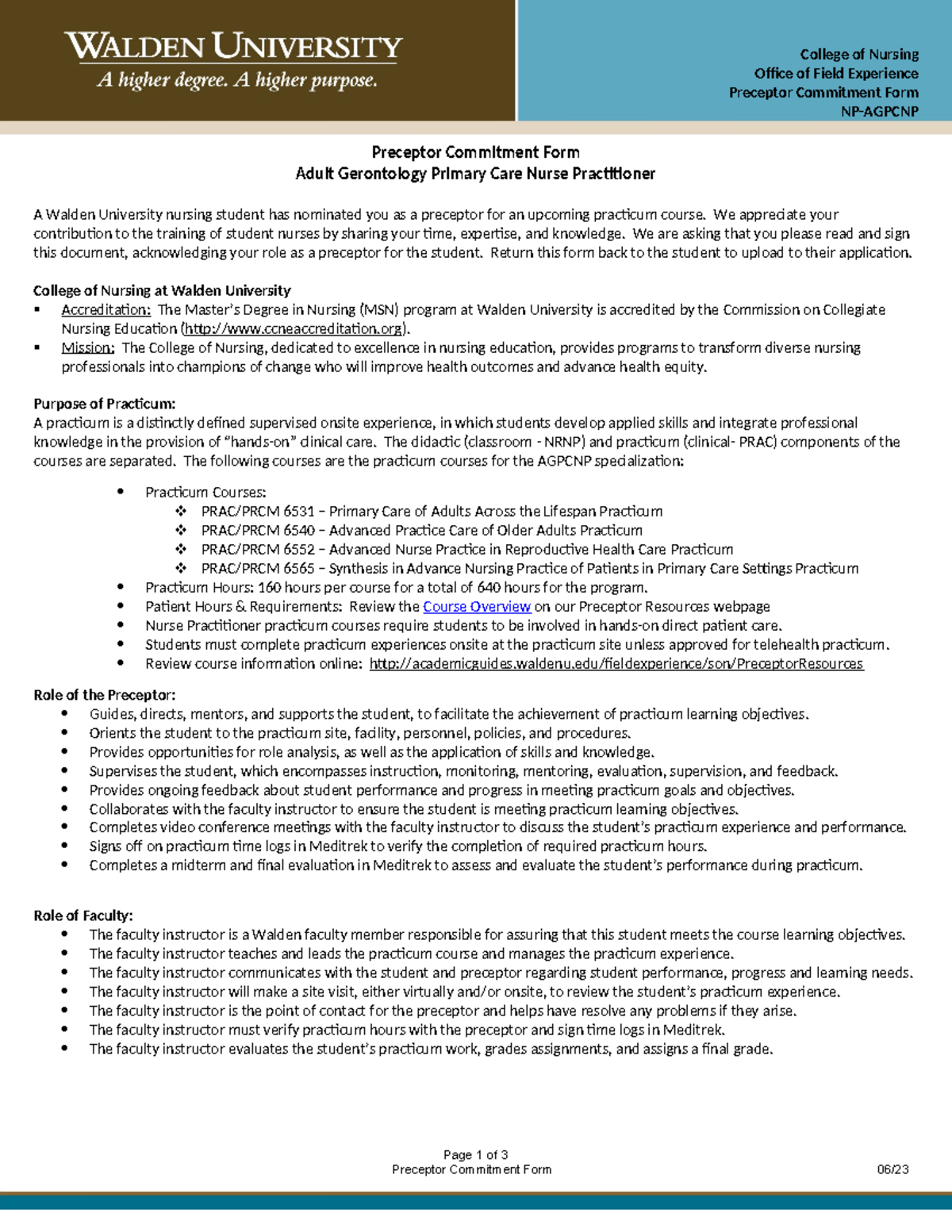 NP - Agpcnp - Preceptor Commitment Form - College of Nursing Office of ...