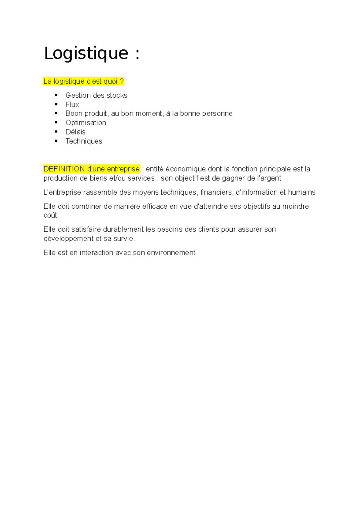 Amphi-n1-et-2 - Cours logistique - Logistique : La logistique c’est ...