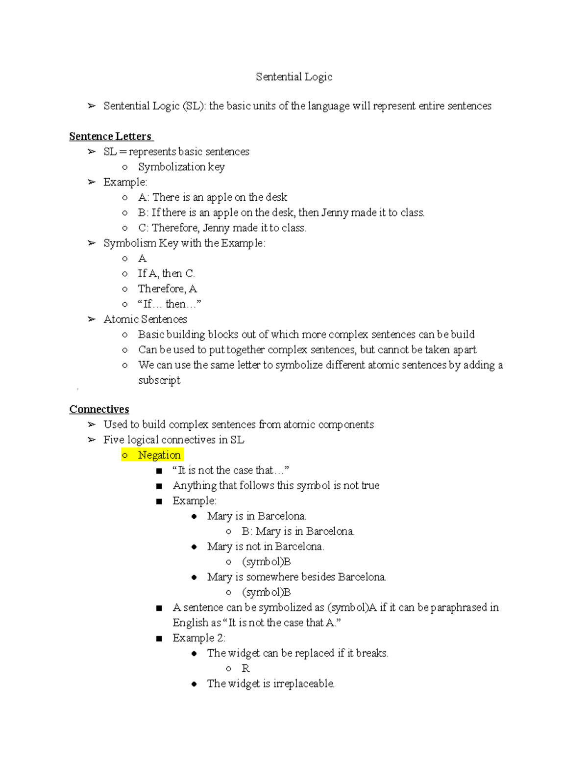 Magnus, Ch 2 - lecture notes from class - Sentential Logic Sentential ...