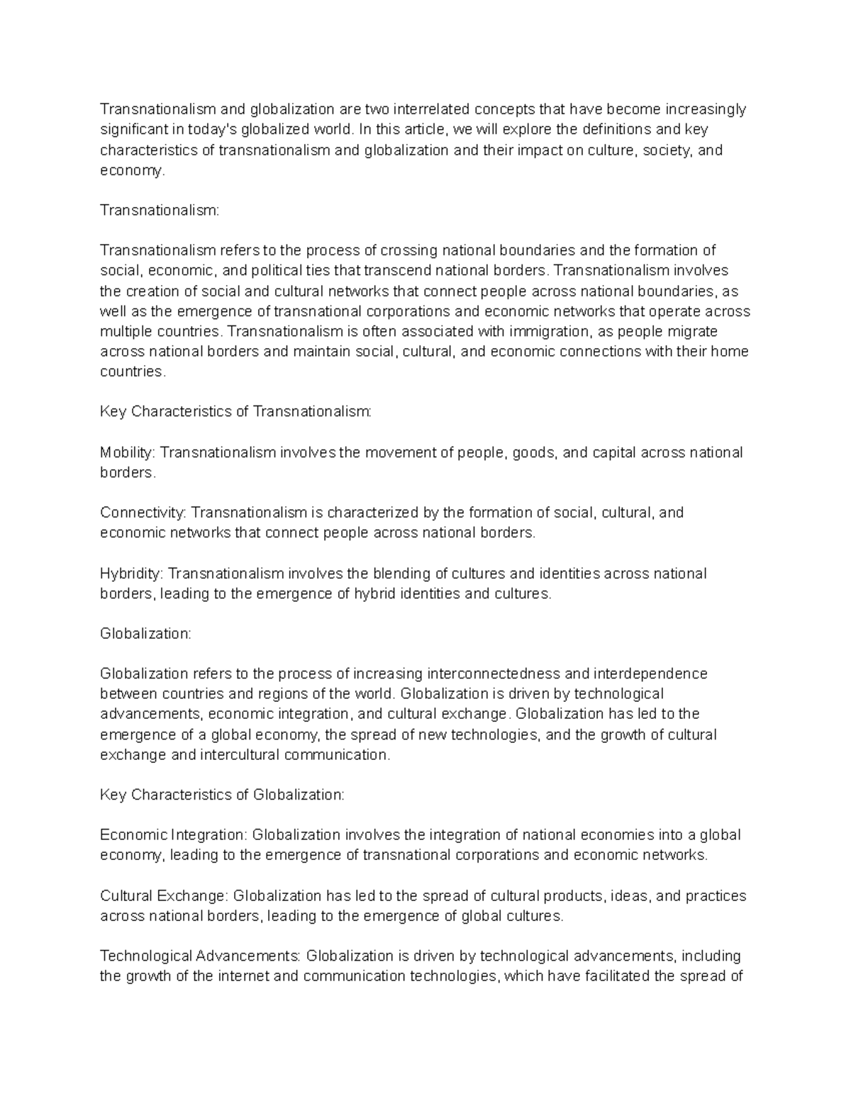 Transnationalism and globalization - In this article, we will explore ...