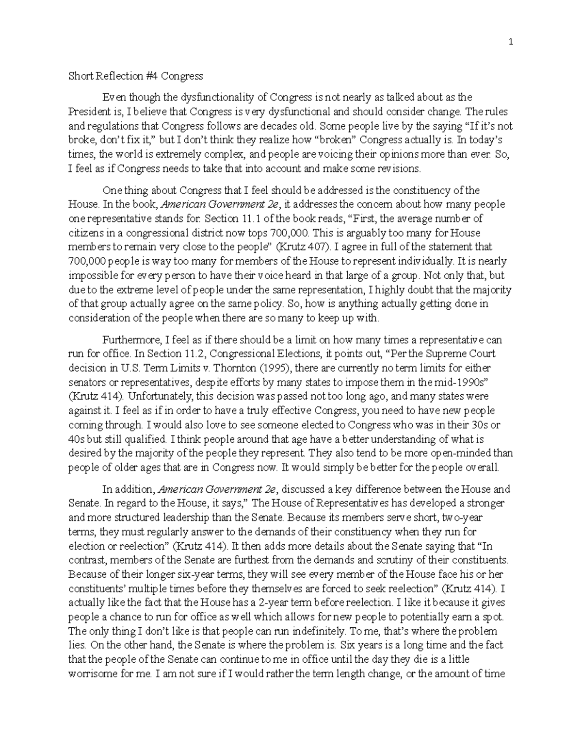 Congress Short Reflection - 1 Short Reflection #4 Congress Even though ...