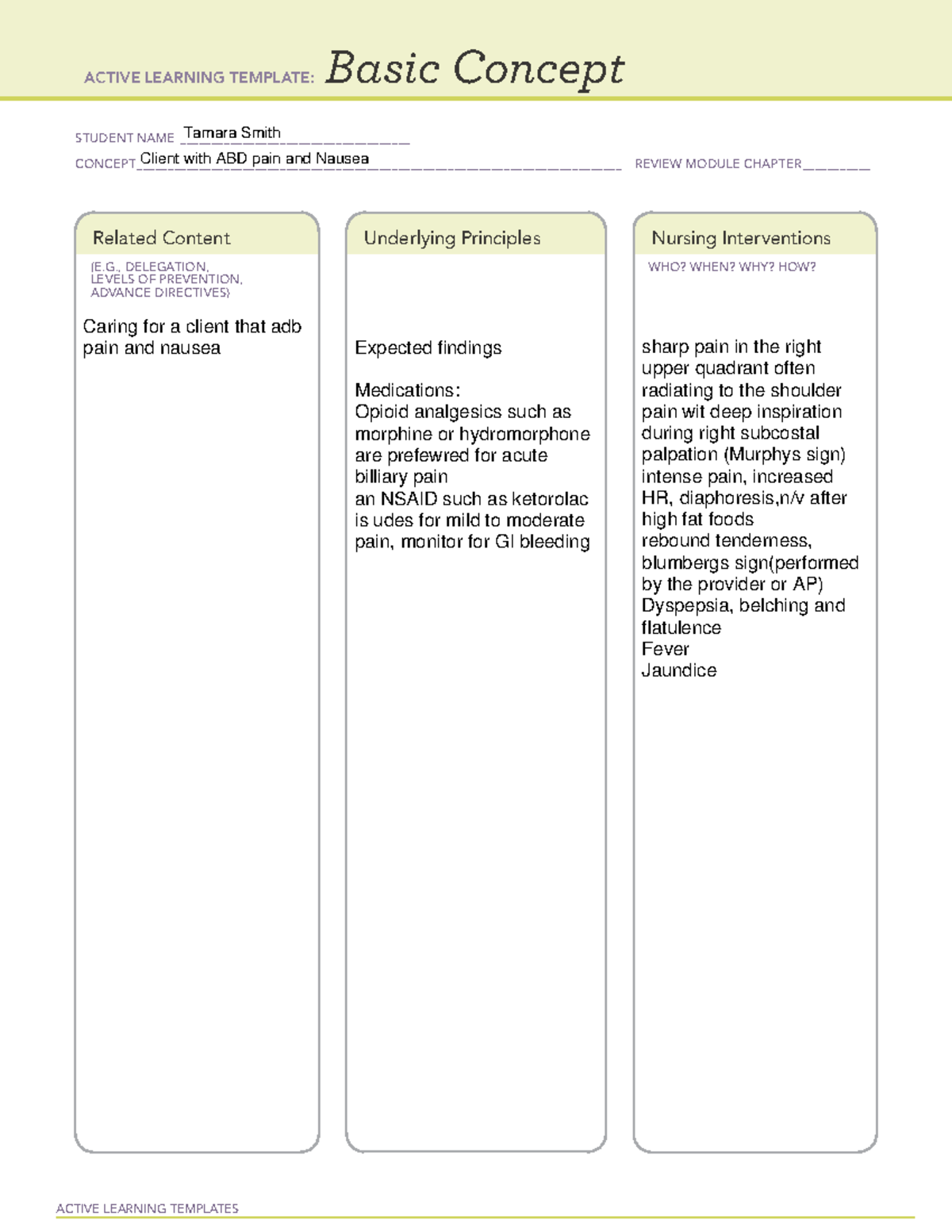 ABD pain Basic - ATI Templates - ACTIVE LEARNING TEMPLATES Basic ...