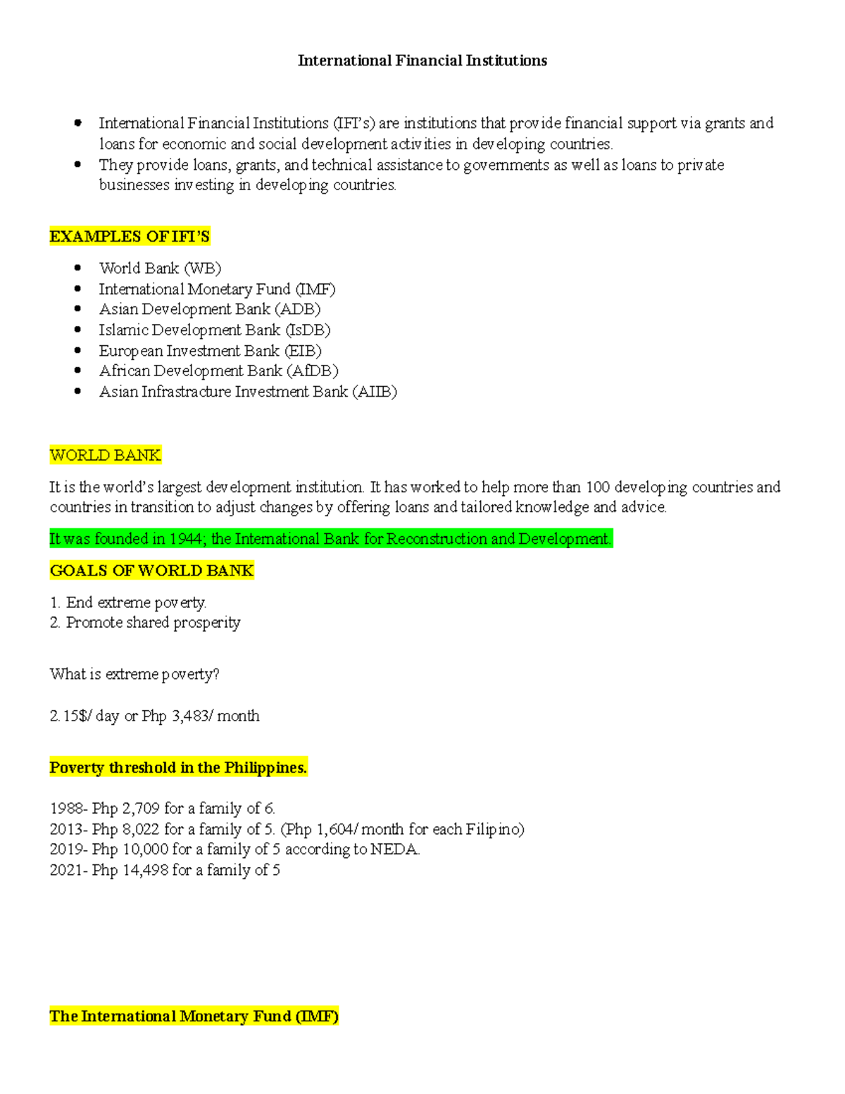 TCW- Reviewer - International Financial Institutions International ...