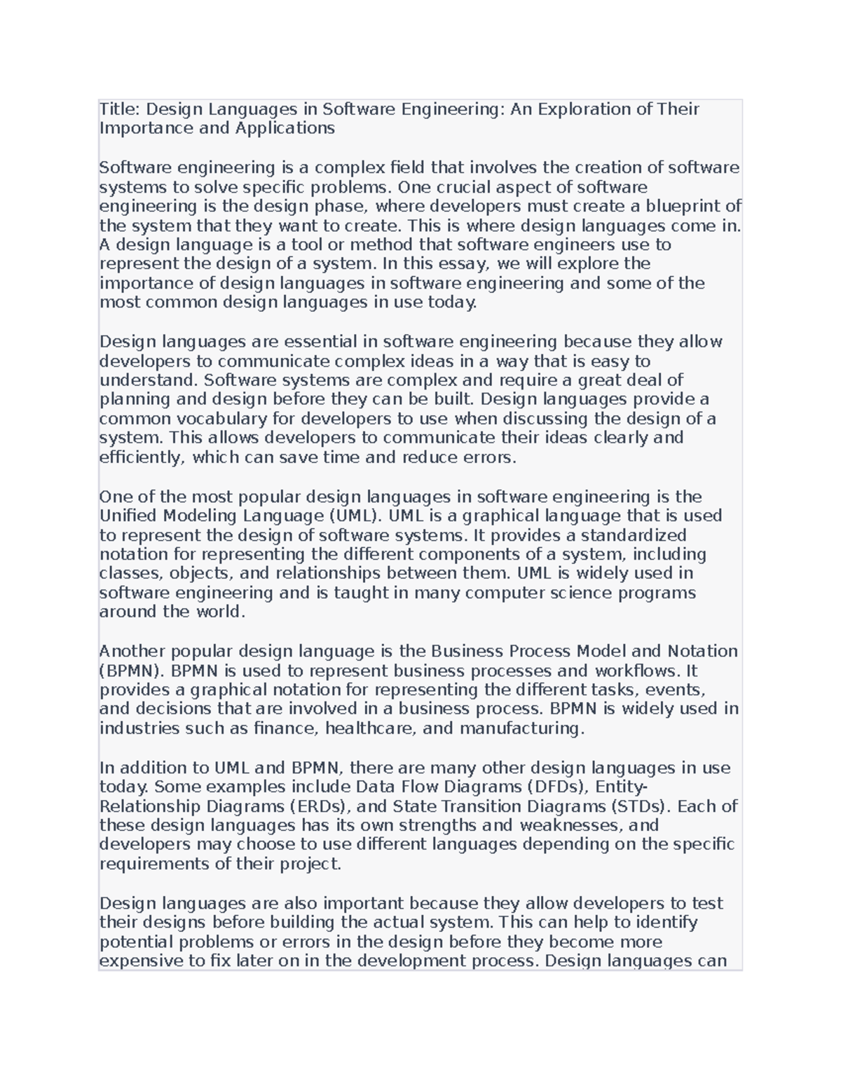 Design Languages in Software Engineering - An Exploration of Their ...