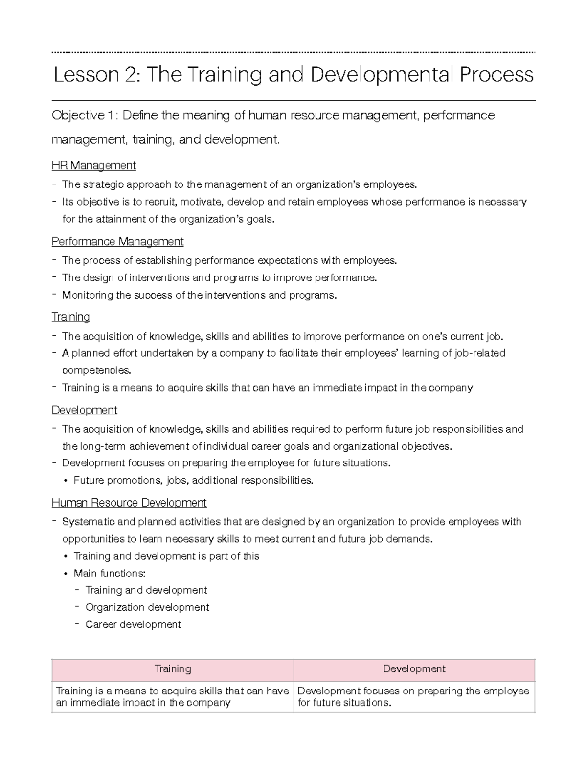 EDUC240 Notes - Lesson 2-Lesson 6 - Lesson 2: The Training and ...