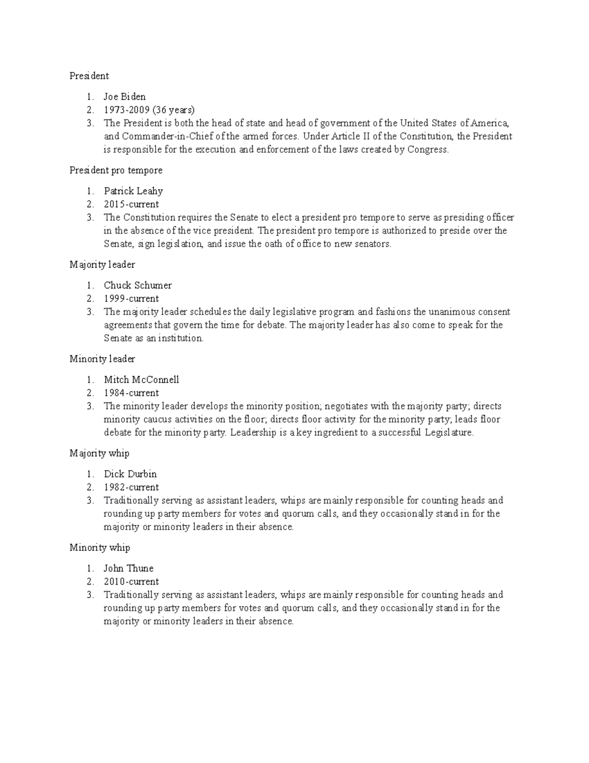Senate roles and descriptions - President Joe Biden 1973-2009 (36 years ...