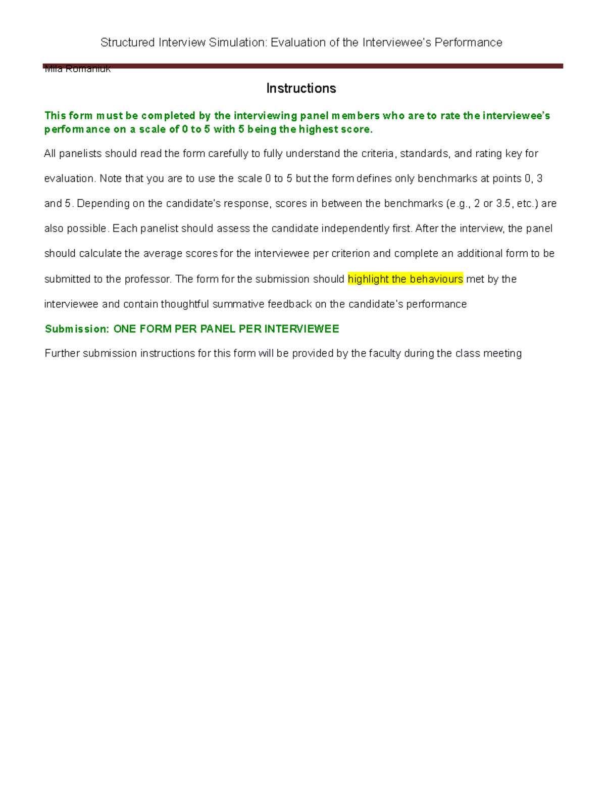 ASM Part 2C S22 Interviewee Evaluation - Structured Interview ...