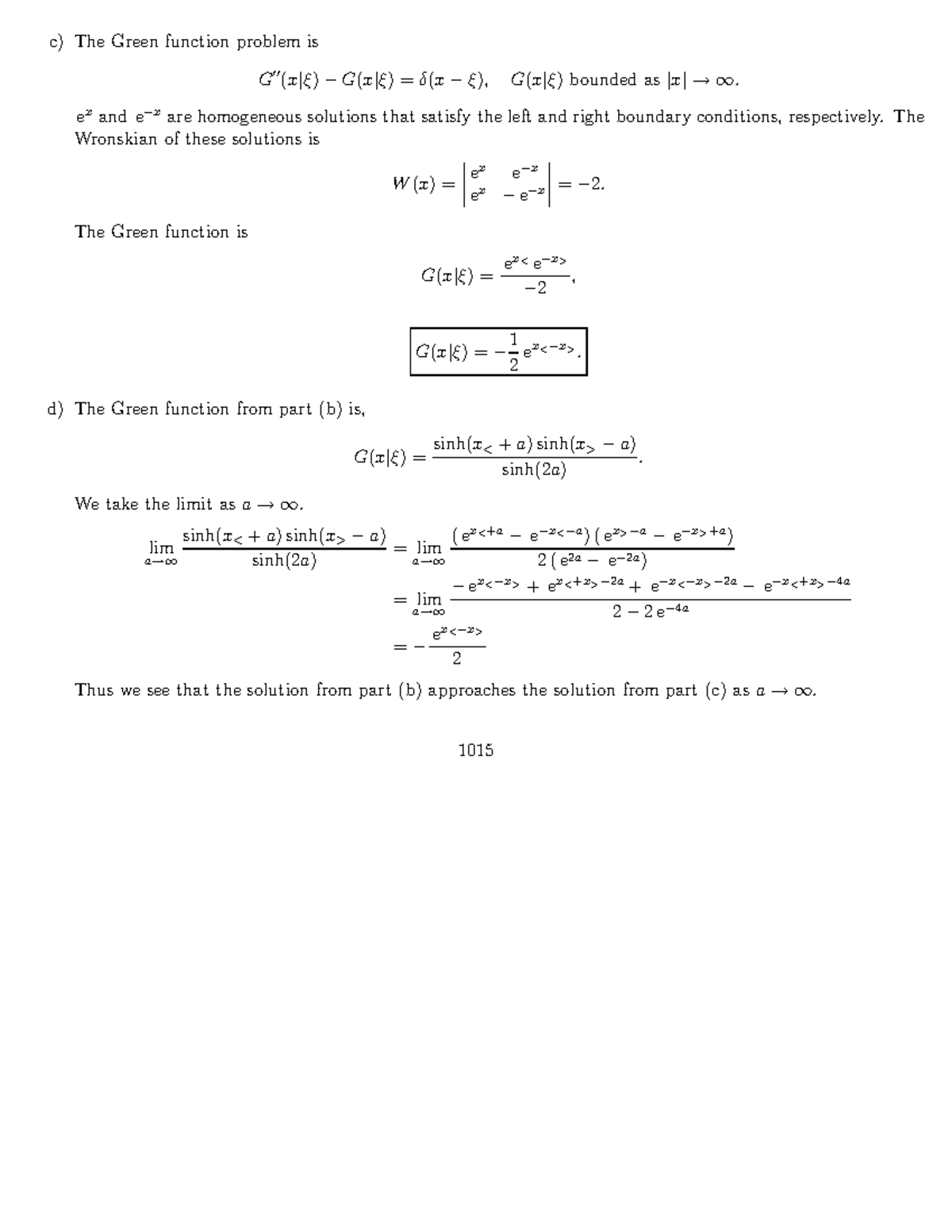 Advanced Mathematical Methods for Scientists and Engineers-209 - c) The Green function problem ...