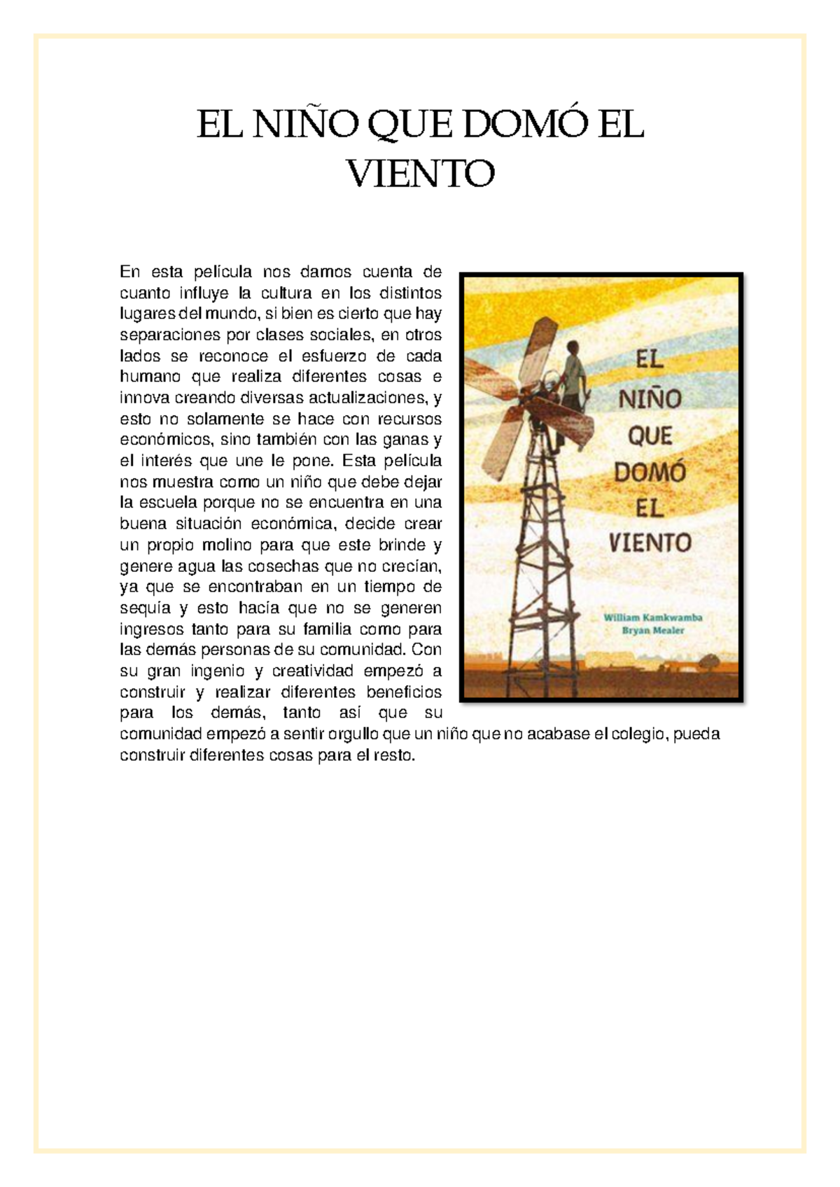 EL NIÑO QUE DOMÓ EL Viento - EL NIÑO QUE DOMÓ EL VIENTO En esta ...