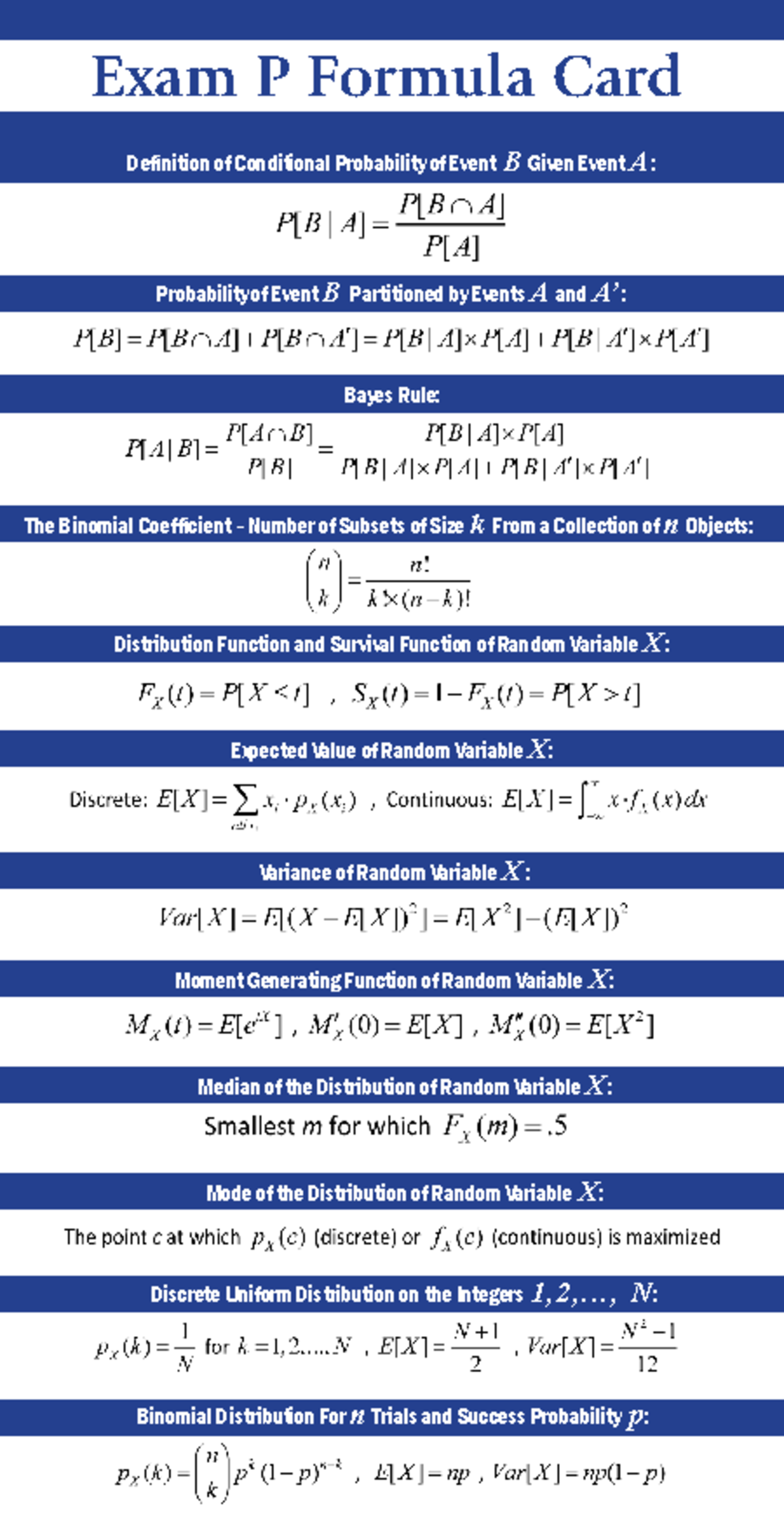 Formular card - Exam P Formula Card Makeham’s Law of Mortality ...