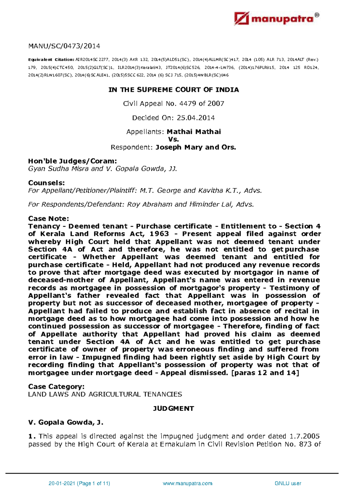 Mathai Mathai vs Joseph Mary and Ors 25042014 SCs140442 COM809714 ...