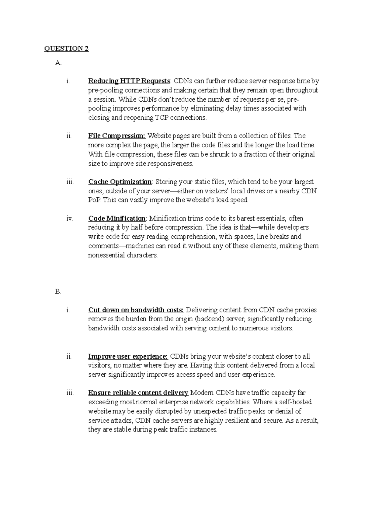Exam Solution Data Communication And Networking Question 2 A I Reducing Requests