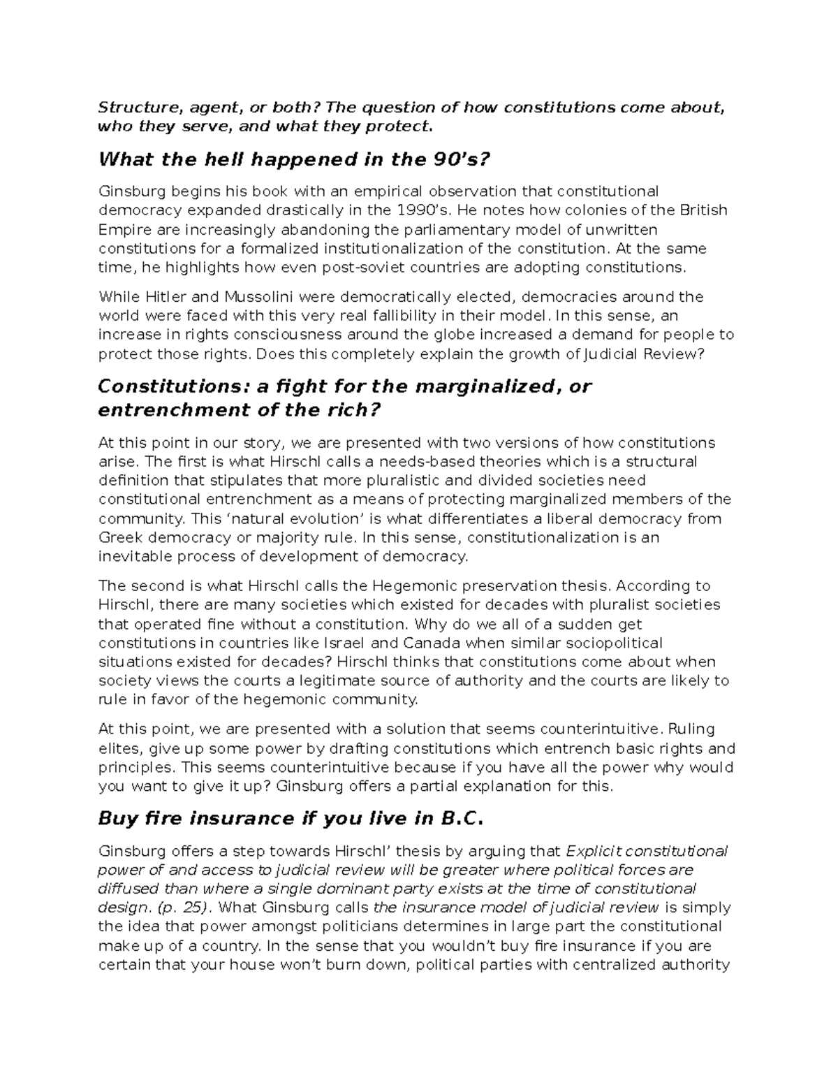 Ran Hirschl: The politics of Constitutional Entrenchment - Structure ...