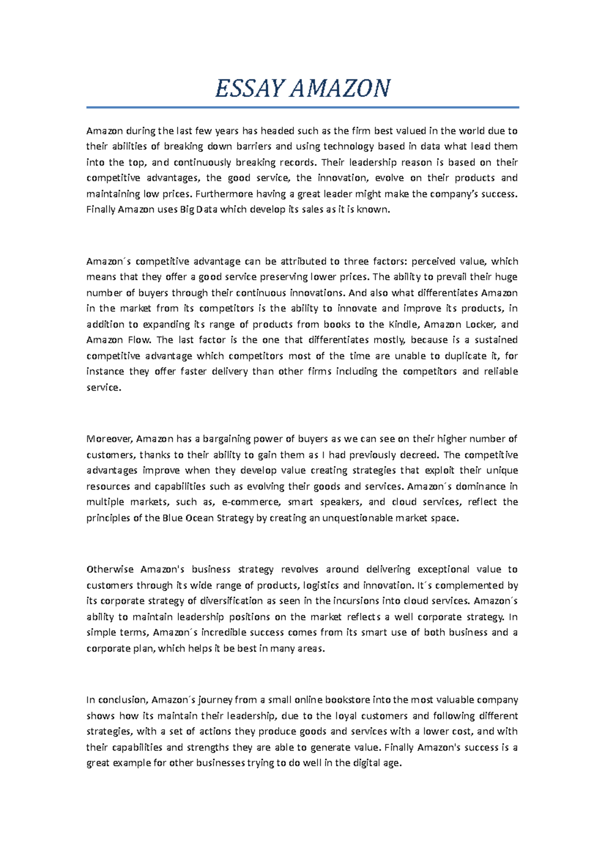 Essay Amazon Practice 2 - ESSAY AMAZON Amazon during the last few years ...