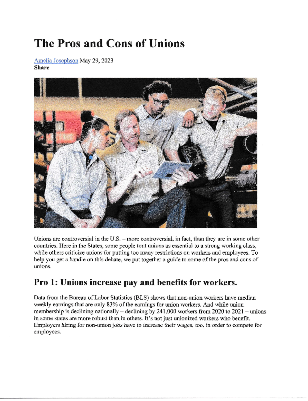 The Pros and Cons of Unions -lr"jra*{|]scdff:g May 29, 2023 Share ffit ...