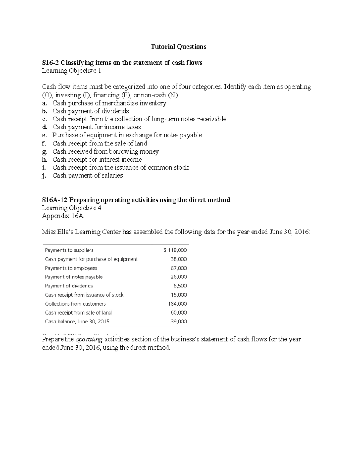 Tutorial 10 Qs - Lecture notes 1-10 - Tutorial Questions S16-2 ...