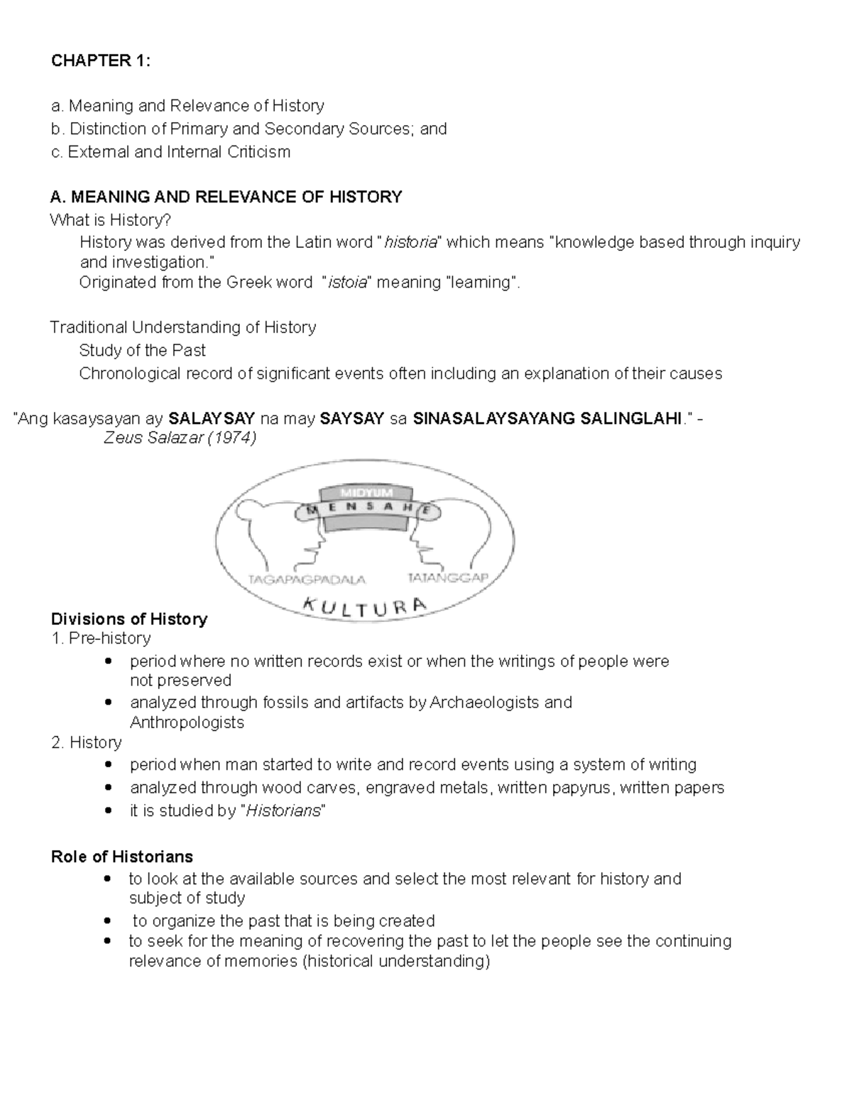 RPH chap 1 rl - RRL - CHAPTER 1: a. Meaning and Relevance of History b ...