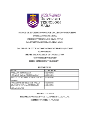 Group 4 IMC451 Final Project - Community Library OF SHAH ALAM - FACULTY ...