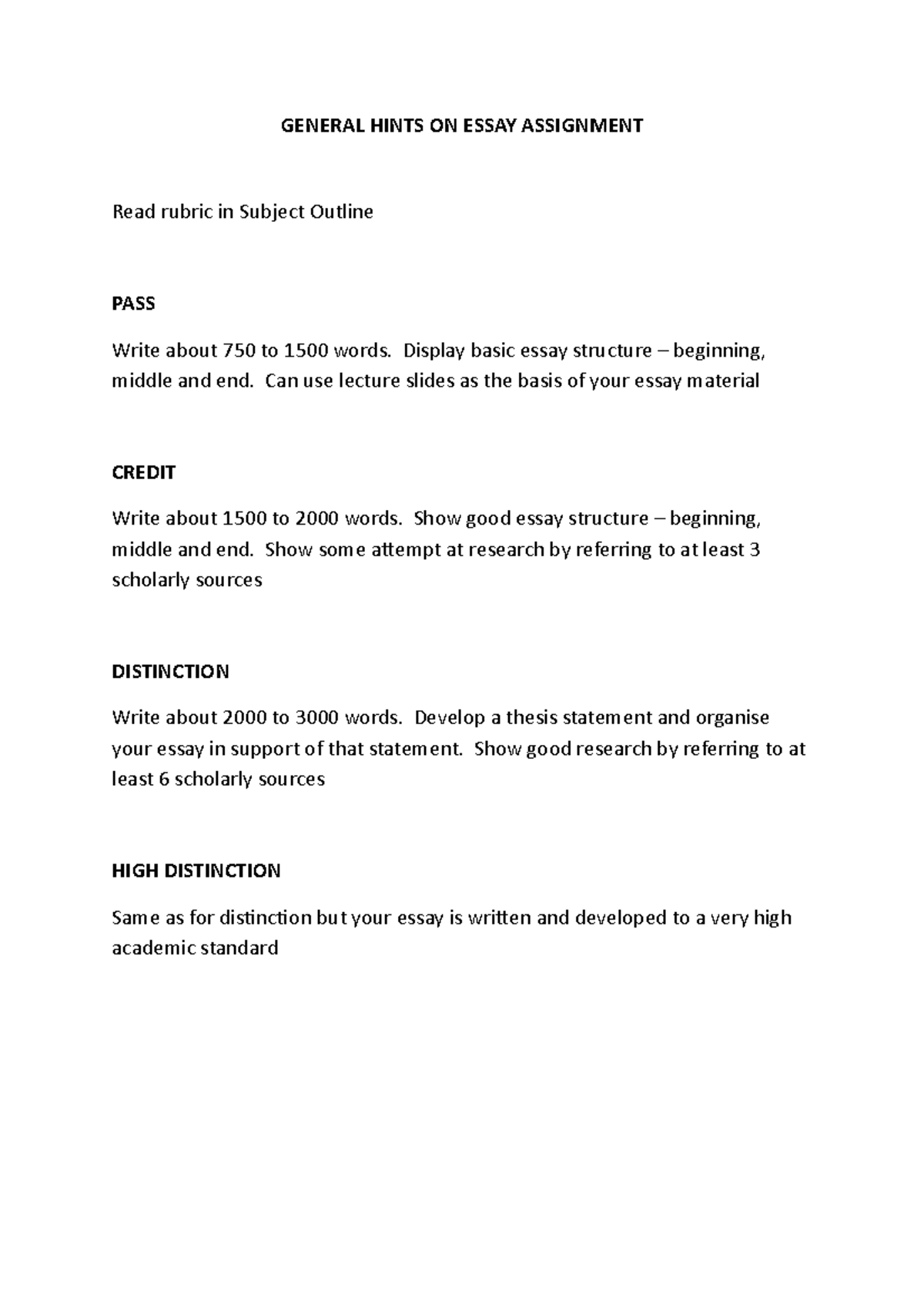 LA 4034 - General Hints ON Essay Assignment - GENERAL HINTS ON ESSAY ASSIGNMENT Read rubric in ...