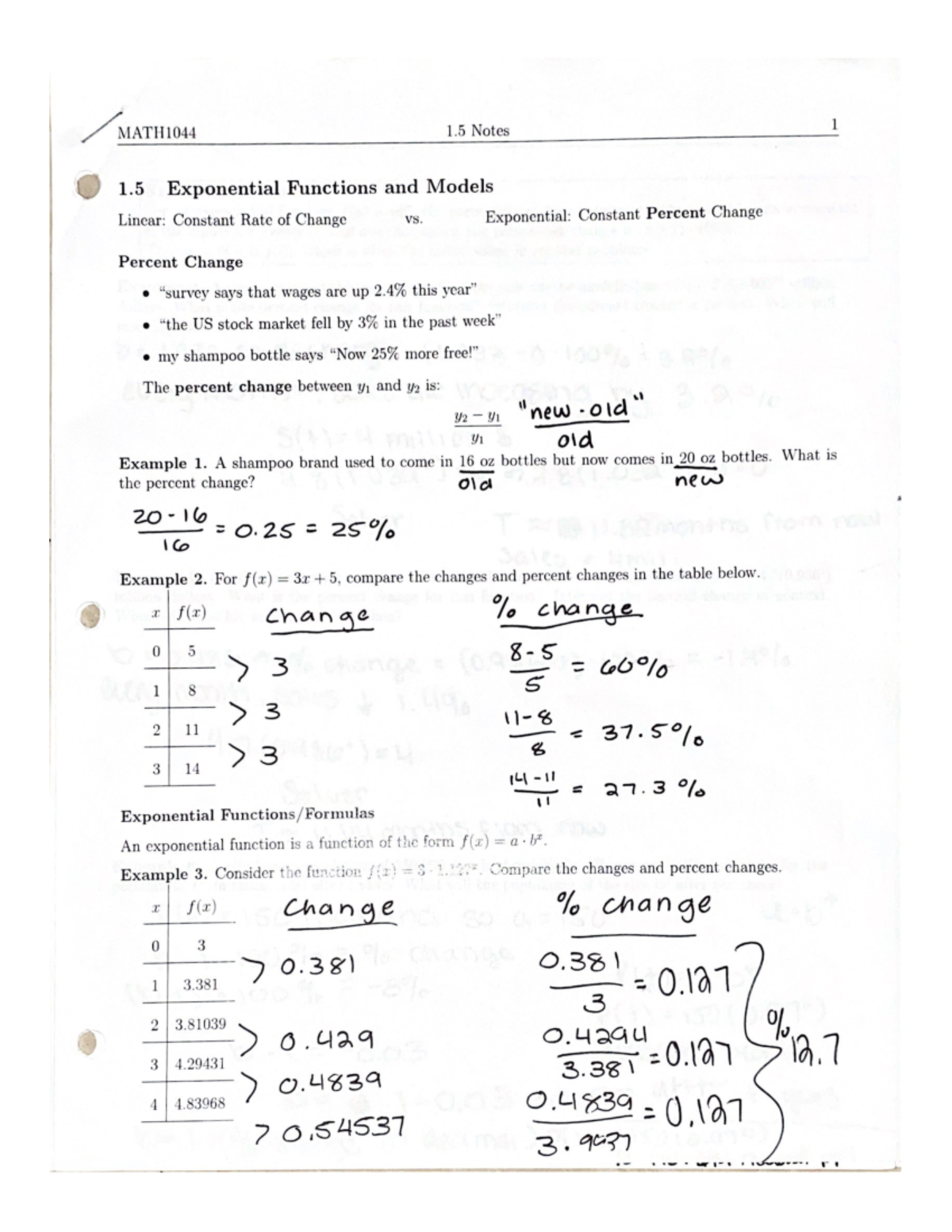 1.5 exponential functions and models part 2 - MATH1044 1 Notes 1 1 ...