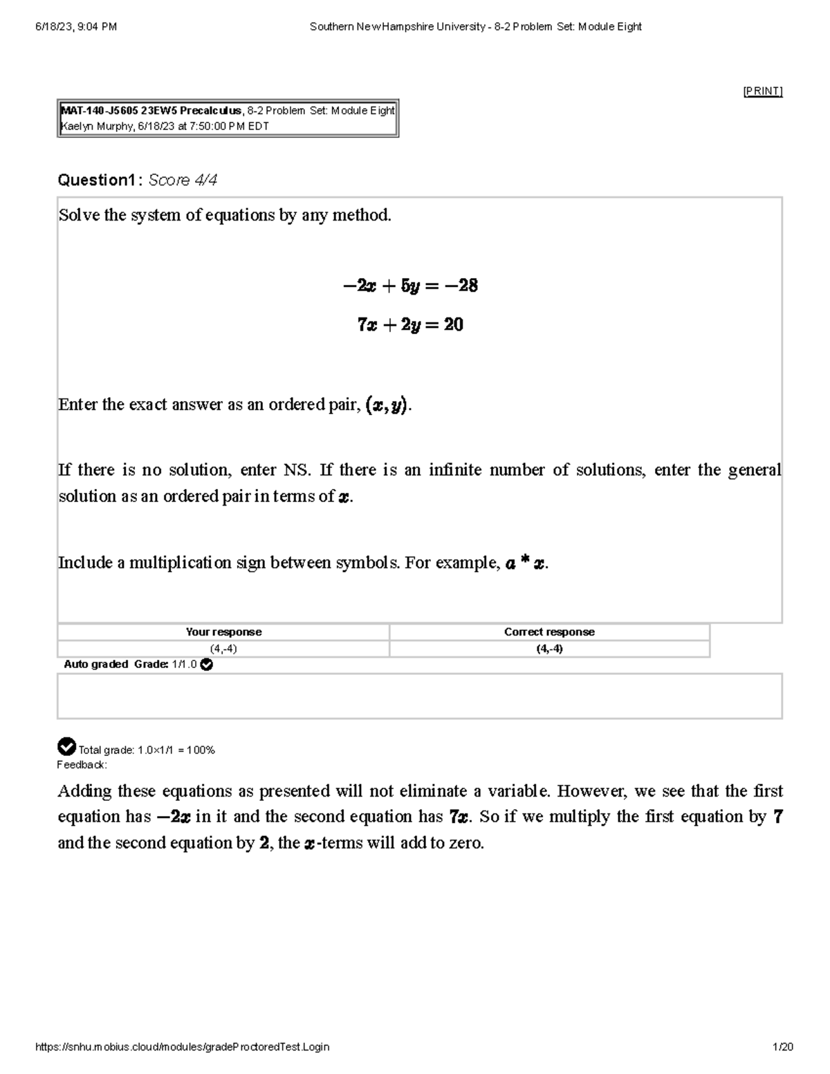Southern New Hampshire University - 8-2 Problem Set Module Eight - [PRINT] MAT-140-J5605 23EW5 ...