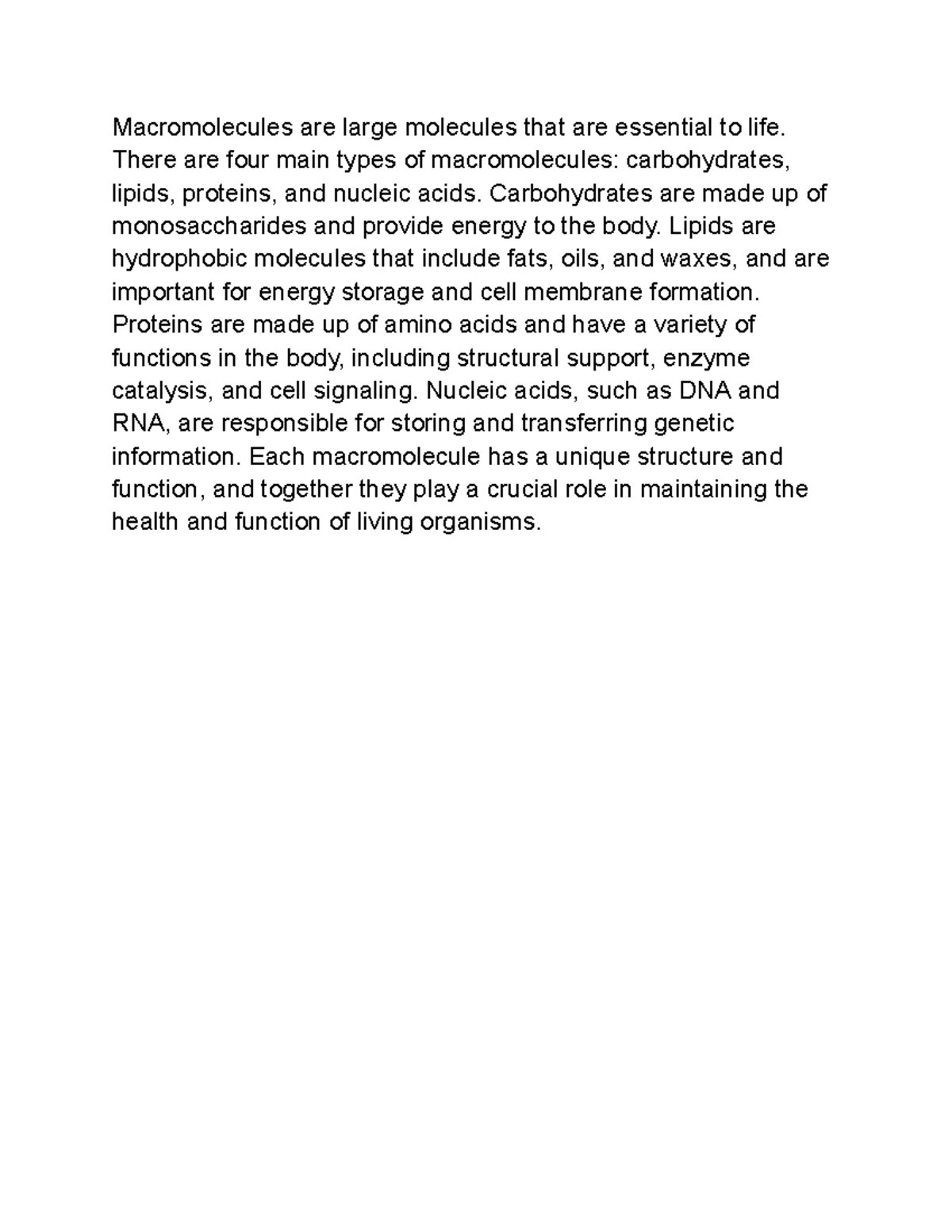 Ap Biology Macromolecules Notes Macromolecules Are Large Molecules That Are Essential To Life