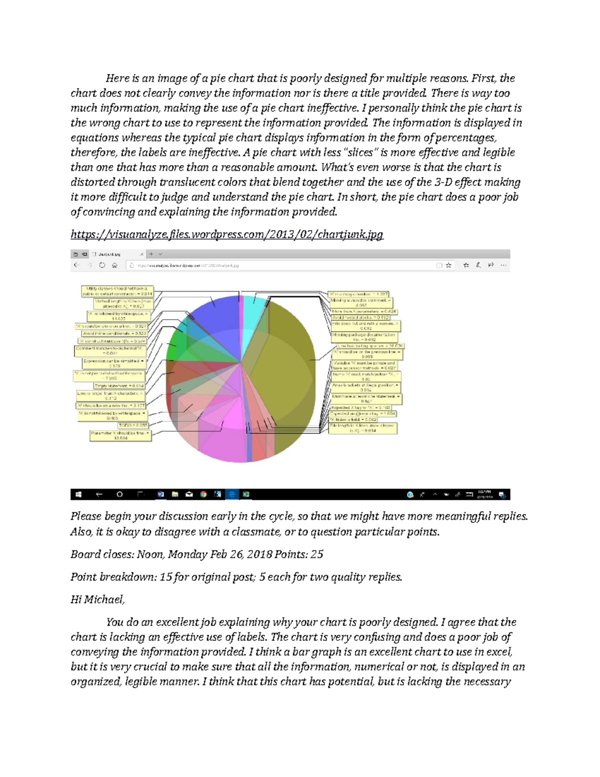 Charts in excel discussion - Here is an image of a pie chart that is ...