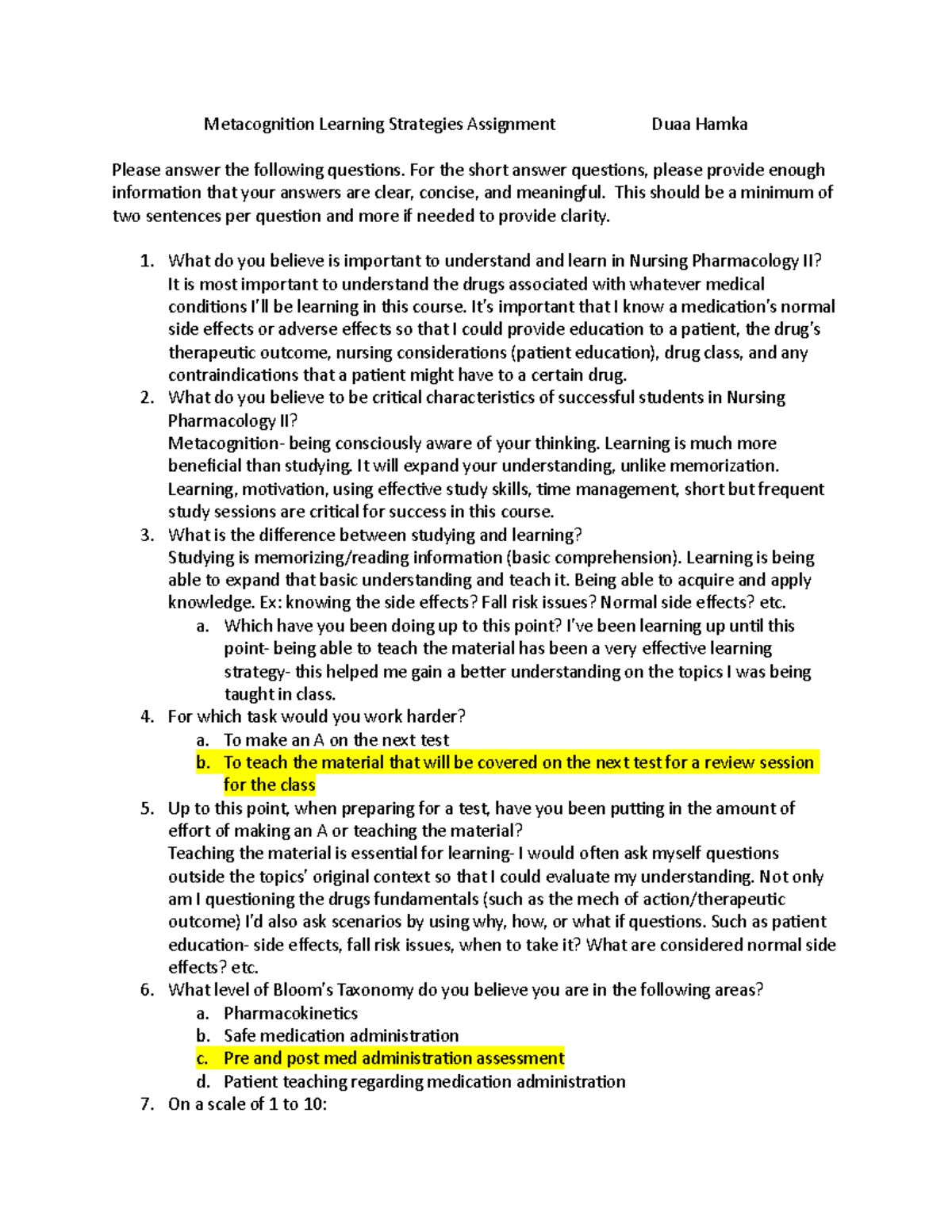 Metacognition Assignment Questions practice materials - Metacognition ...