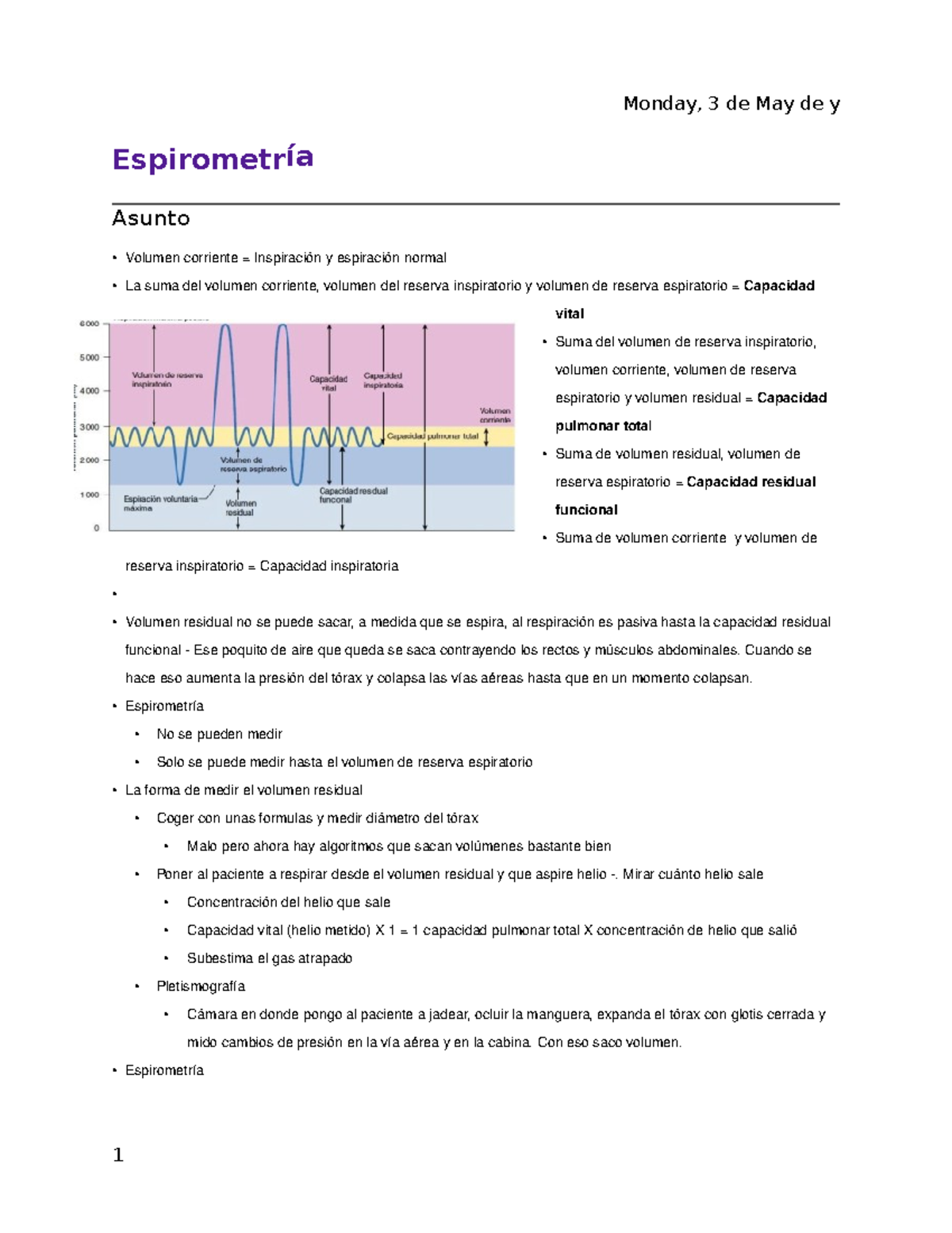 Espirometria - Espirometría Asunto Volumen corriente = Inspiración y ...