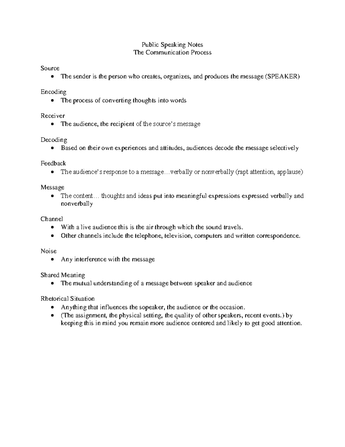 Public Speaking Notes - The Communication Process - Public Speaking ...