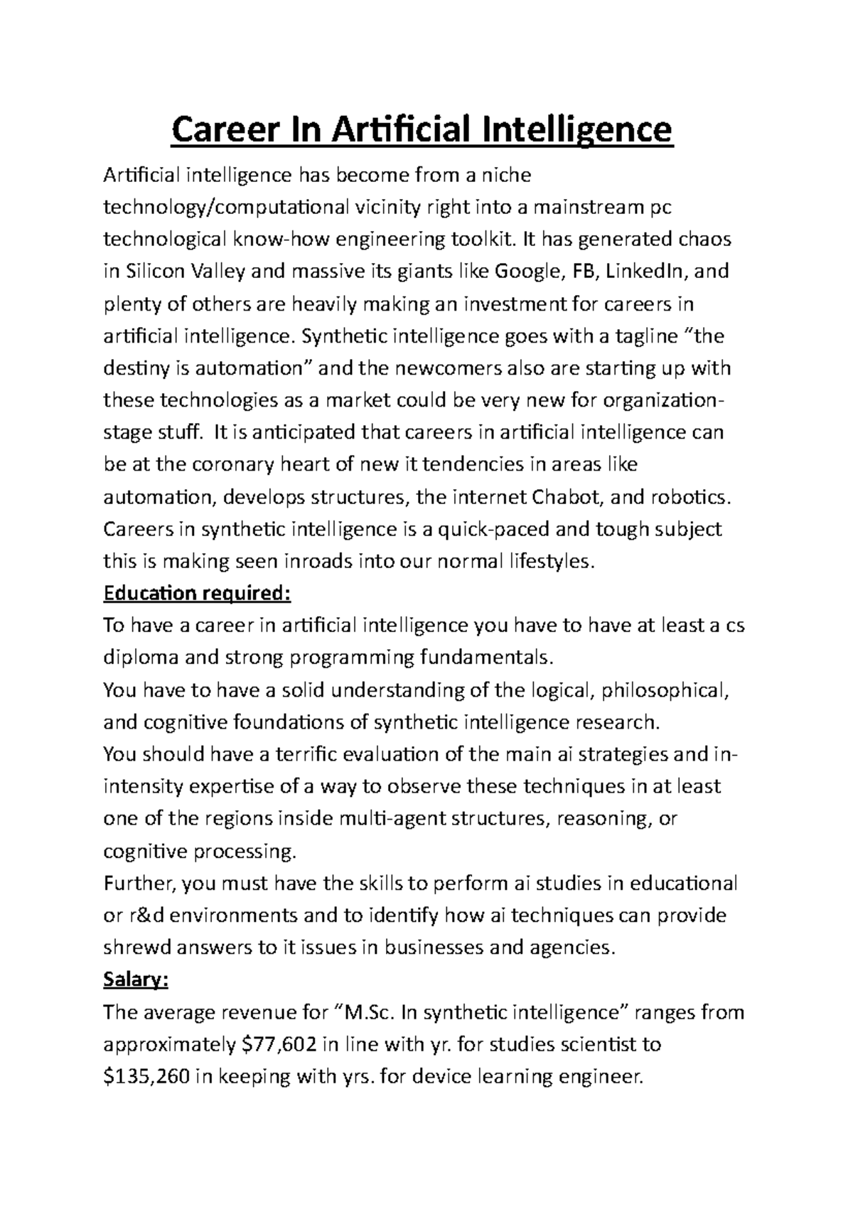 Career In Artificial Intelligence - Career In Artificial Intelligence ...