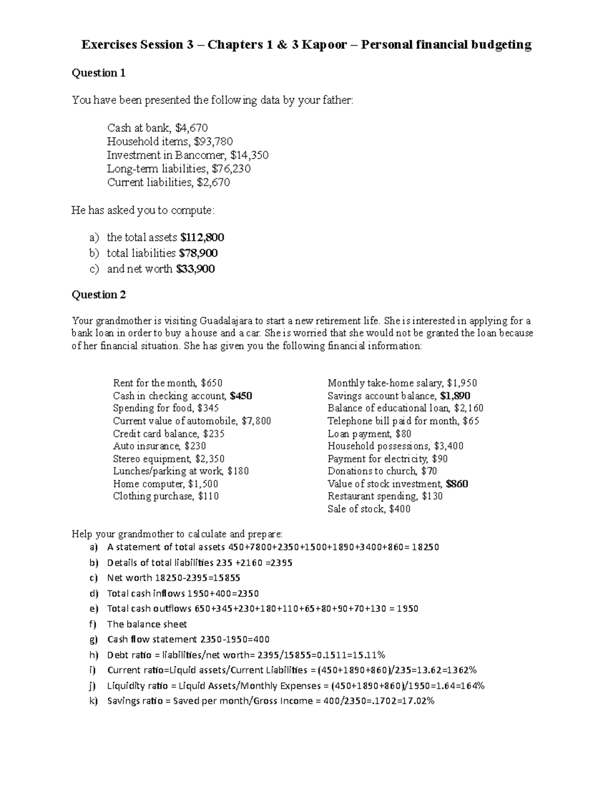 Session 3 - Exercises w answers Ejercicios ch 6 & 7 Kapoor w answers ...