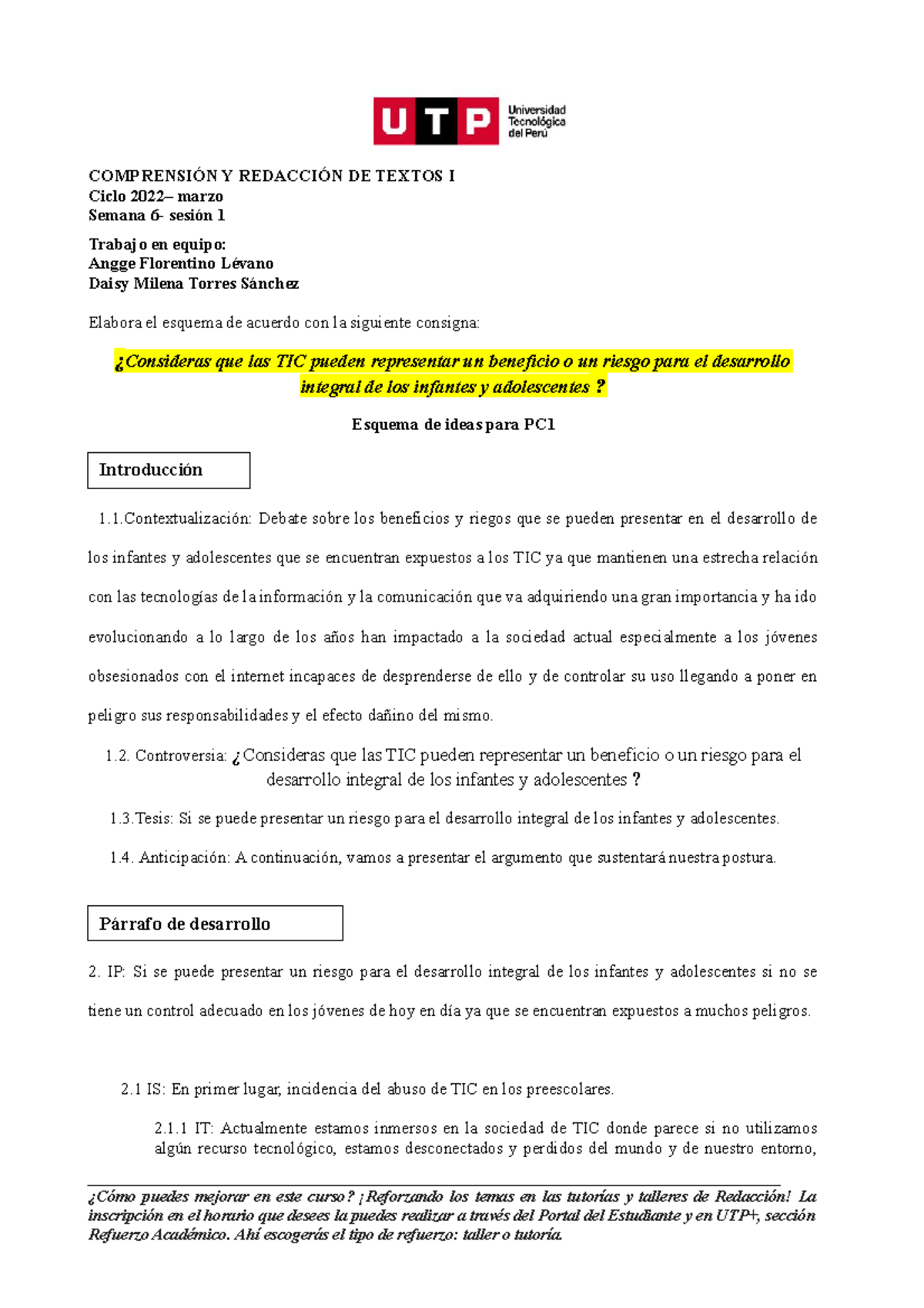 Entrega de la PC1 Texto argumentativo - COMPRENSIÓN Y REDACCIÓN DE TEXTOS I Ciclo 2022– marzo ...