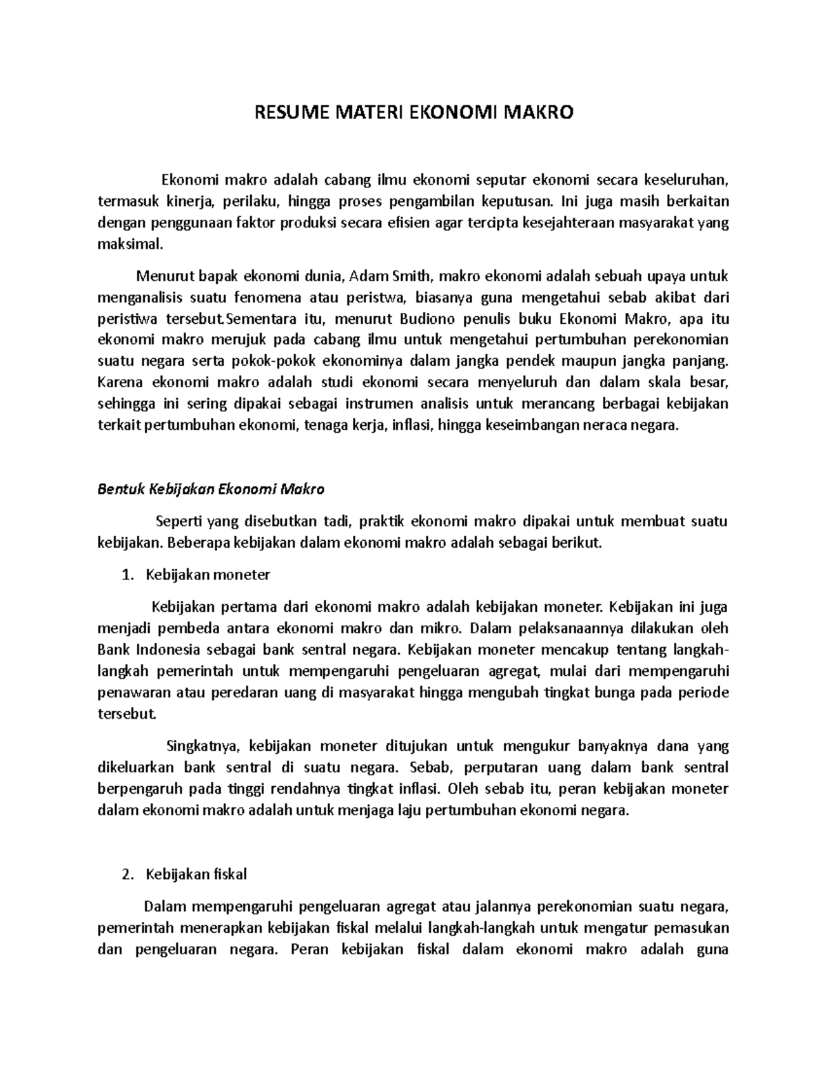 Resume Ekonomi Makro - RESUME MATERI EKONOMI MAKRO Ekonomi makro adalah cabang ilmu ekonomi ...