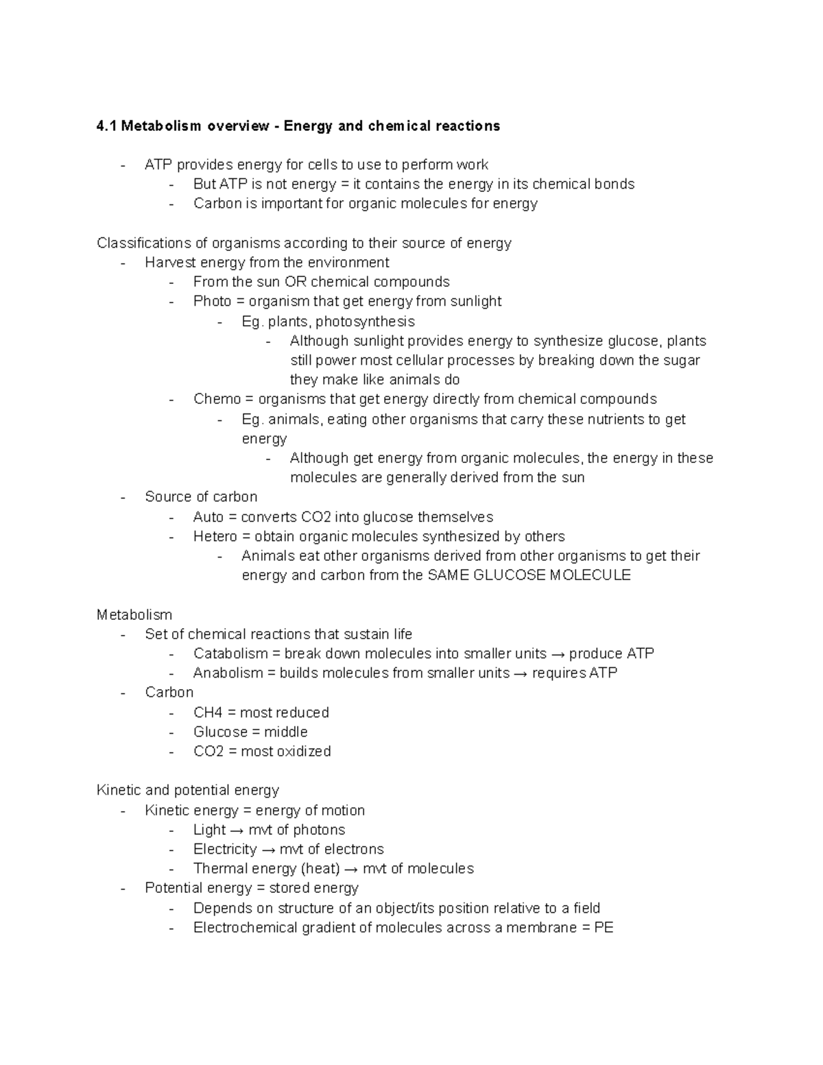Biol 4 - unit 4 - 4 Metabolism overview - Energy and chemical reactions ...