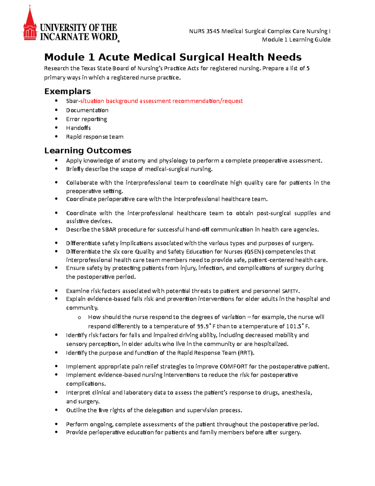 Module 1 Learning Guide - Module 1 Learning Guide Module 1 Acute Medical Surgical Health Needs ...