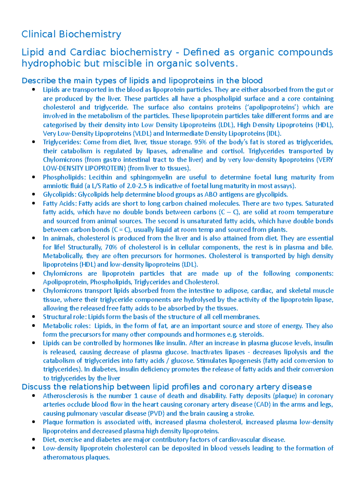 Clinical Biochemistry Questions - Clinical Biochemistry Lipid and ...