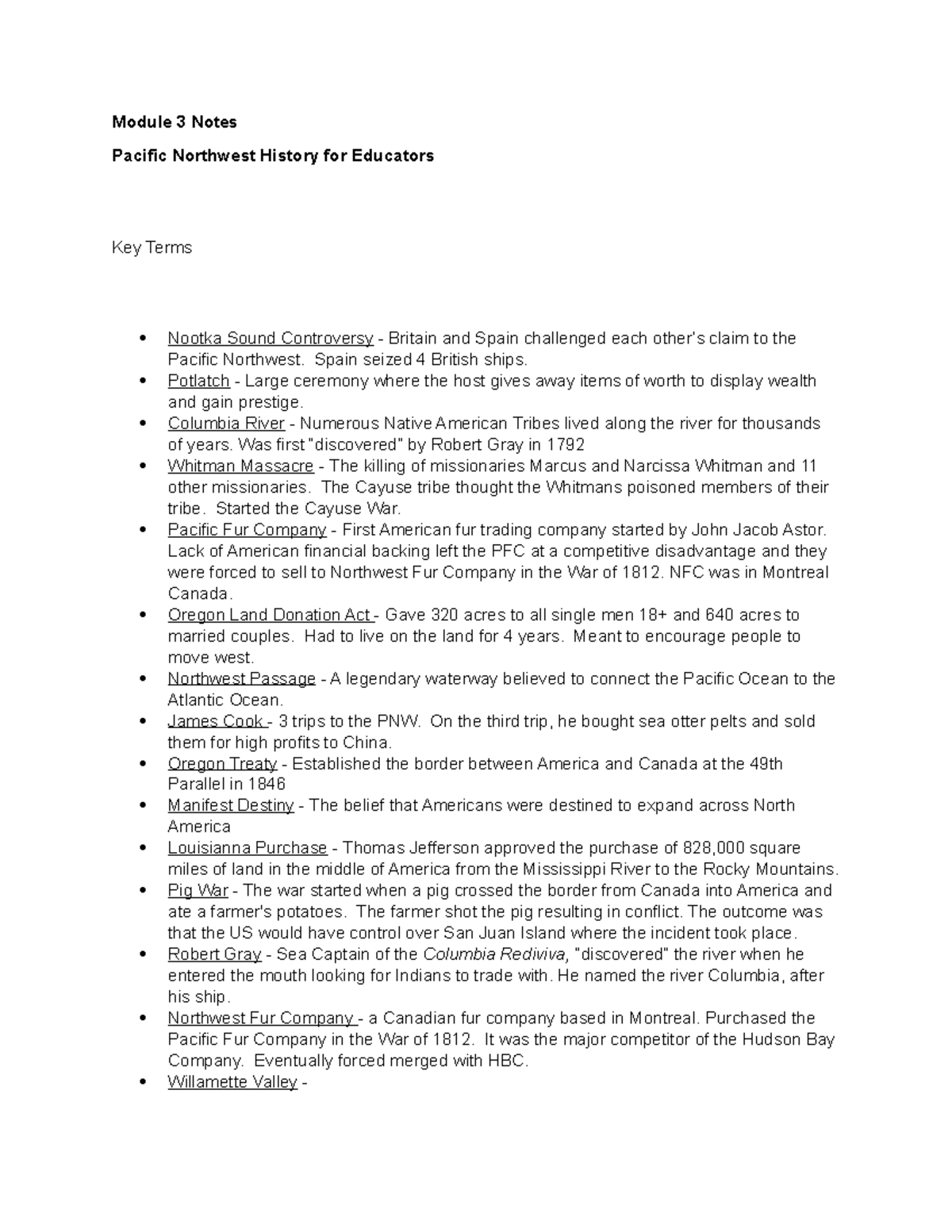 D106 PNW History Module 3 Notes - Module 3 Notes Pacific Northwest ...