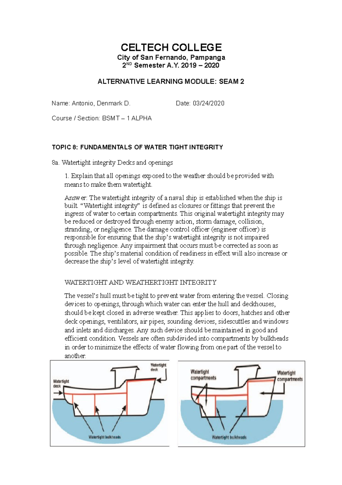 Denmark D. Antonio BSMT-1 Alpha Seamanship 2 - CELTECH COLLEGE City of ...