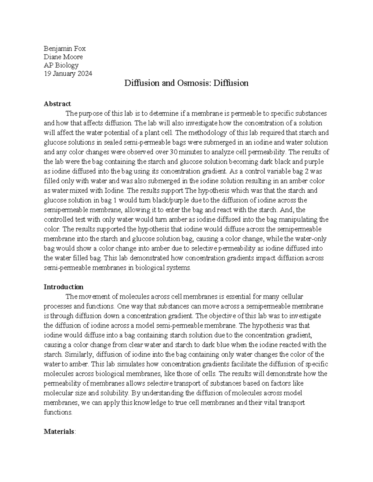 02.06 Tonicity and Osmoregulation - Benjamin Fox Diane Moore AP Biology ...