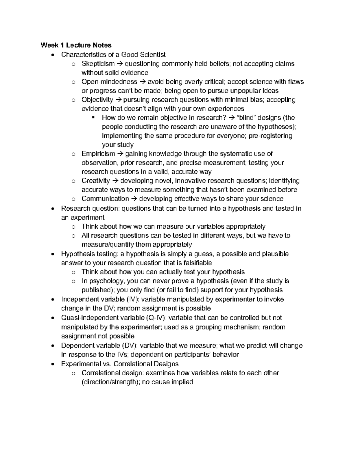 Week 1 Lecture Notes - Week 1 Lecture Notes - Characteristics of a Good ...