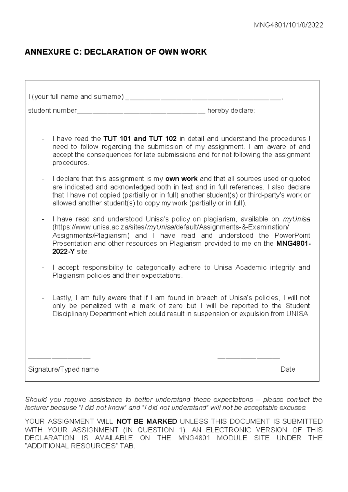 Declaration 2022 - This is a tutorial letter of statistics - MNG4801 ...