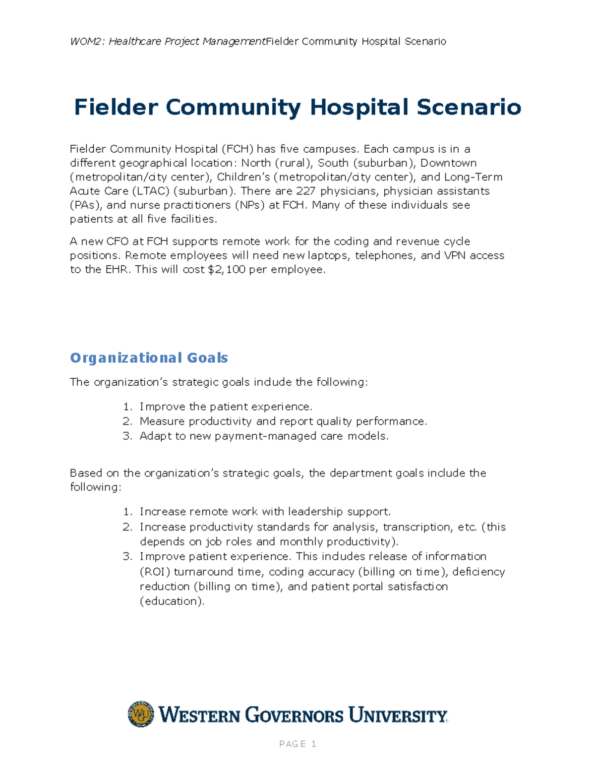 Fielder Community Hospital Scenario - WOM2: Healthcare Project ...