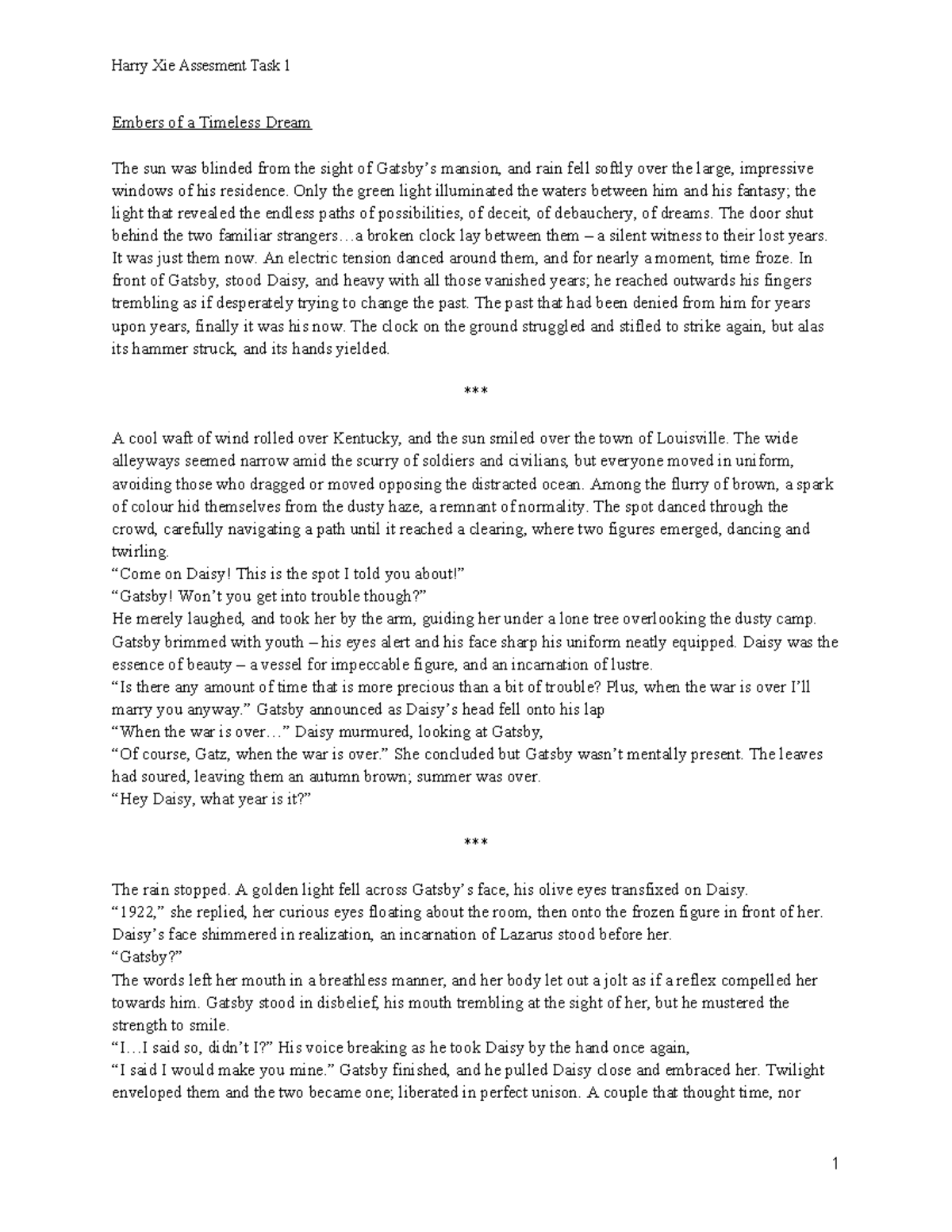 Harry Xie Assesmenttask 1 - Harry Xie Assesment Task 1 Embers of a ...