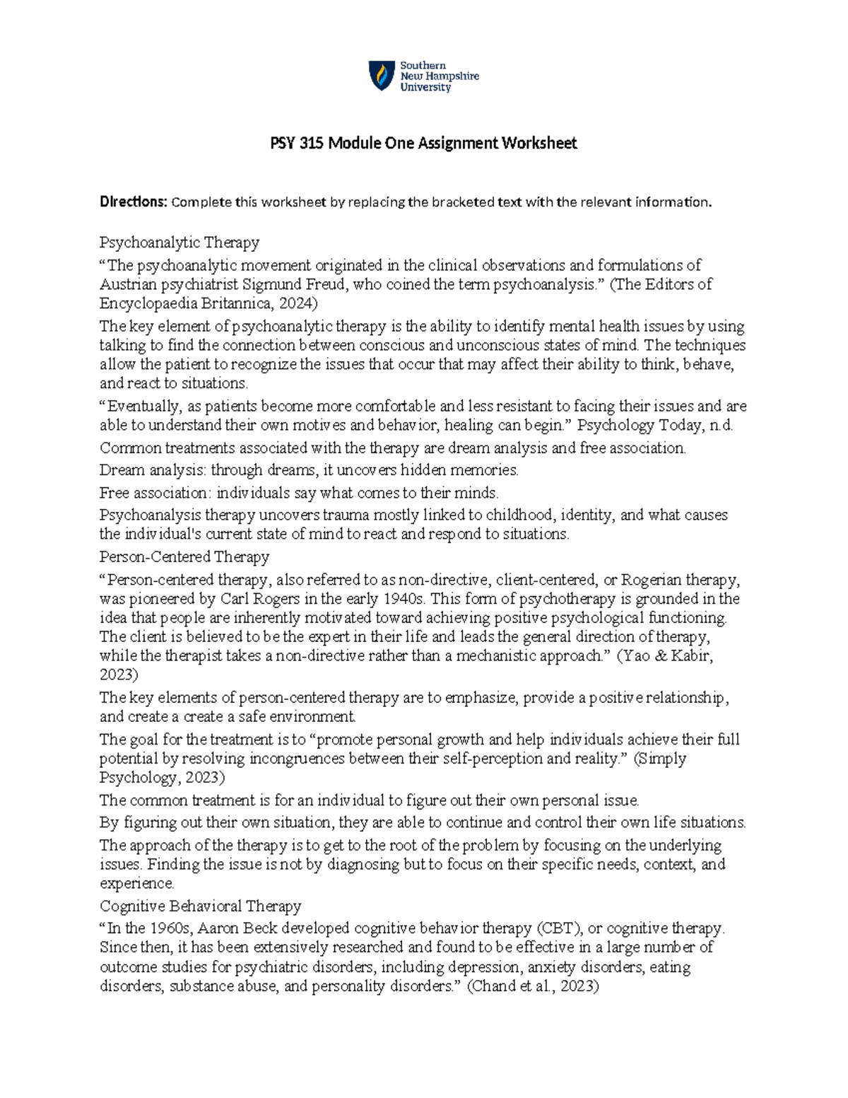 PSY 315 Module One Assignment Worksheet copy copy copy - PSY 315 Module ...