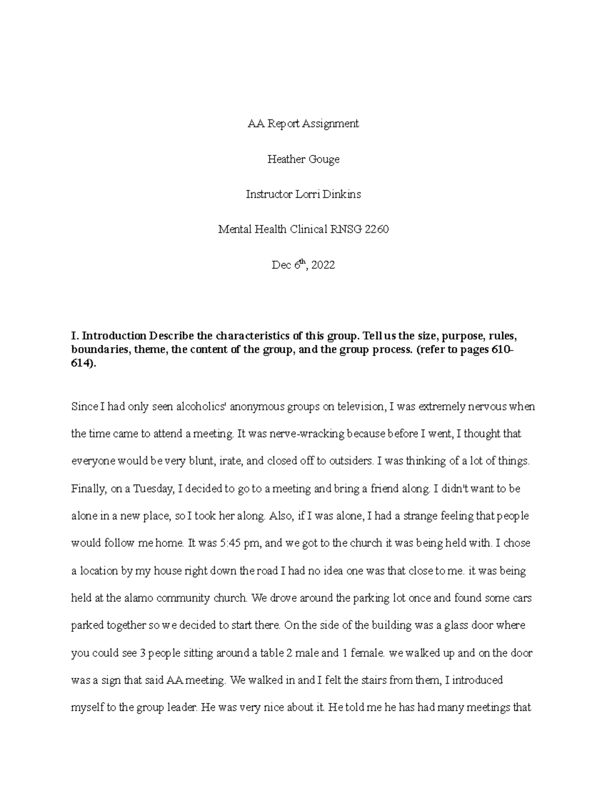 AA Report Assignment - AA meeting example. - AA Report Assignment ...