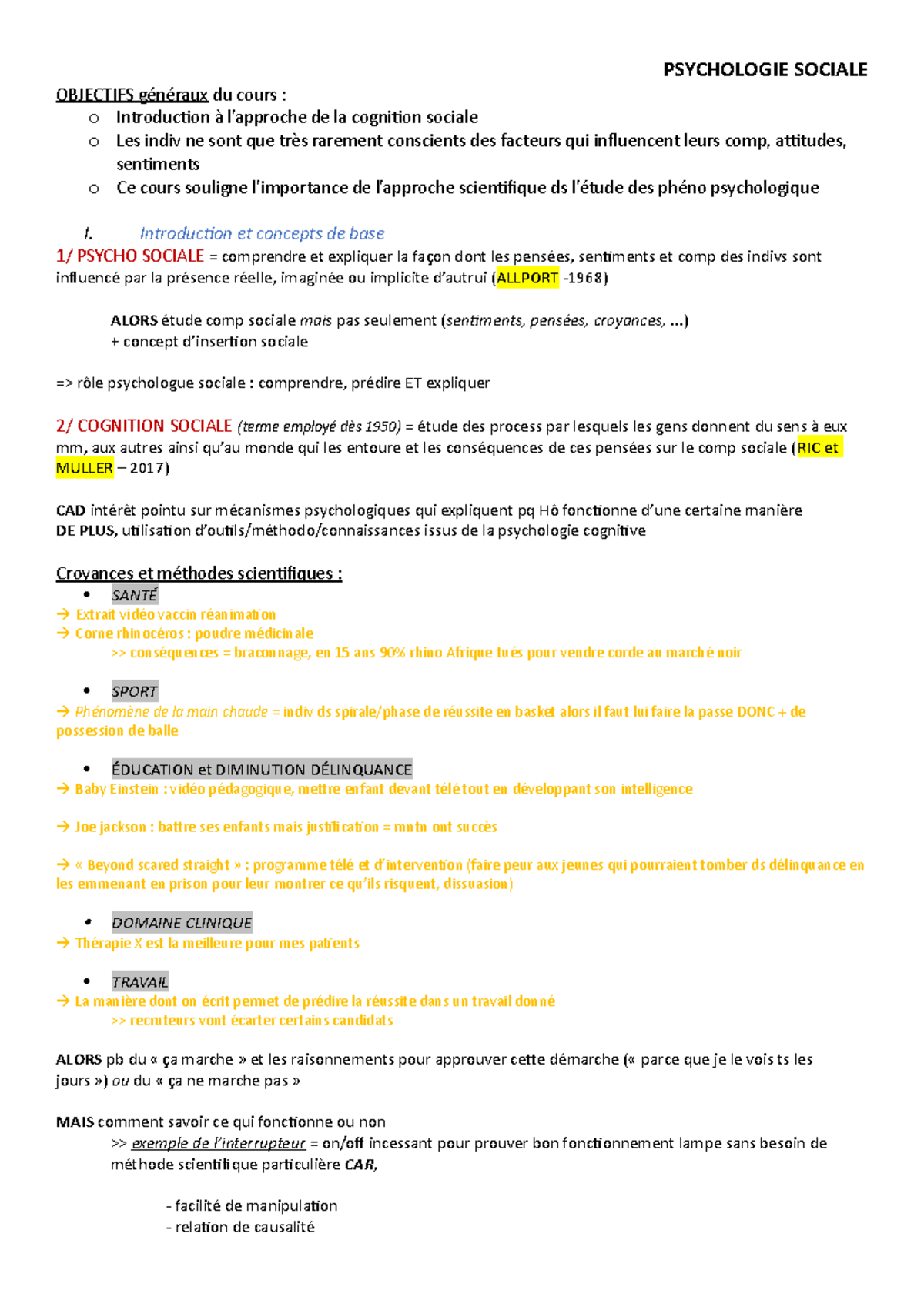 CM Muller Sociale - PSYCHOLOGIE SOCIALE OBJECTIFS généraux du cours : o ...